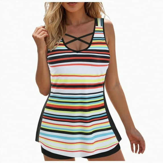 Hessimy Womens Tankini Swimsuit Modest High Neck Retro Two Piece ...