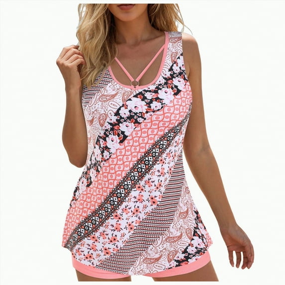 Hessimy Womens Tankini Swimsuit Modest High Neck Retro Two Piece ...