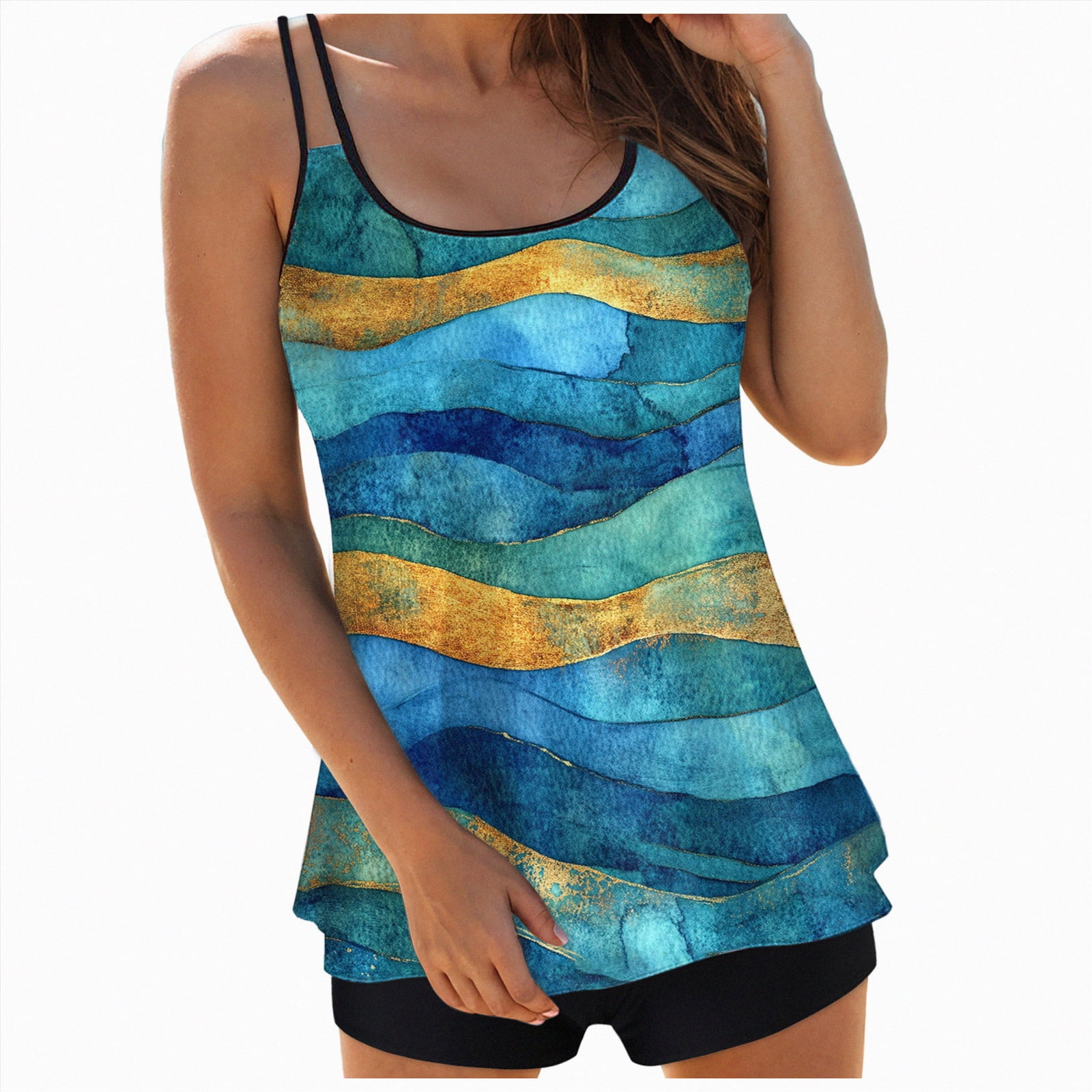 Hessimy Womens Tankini Swimsuits Smocked 2 Piece Bathing Suits Modest ...