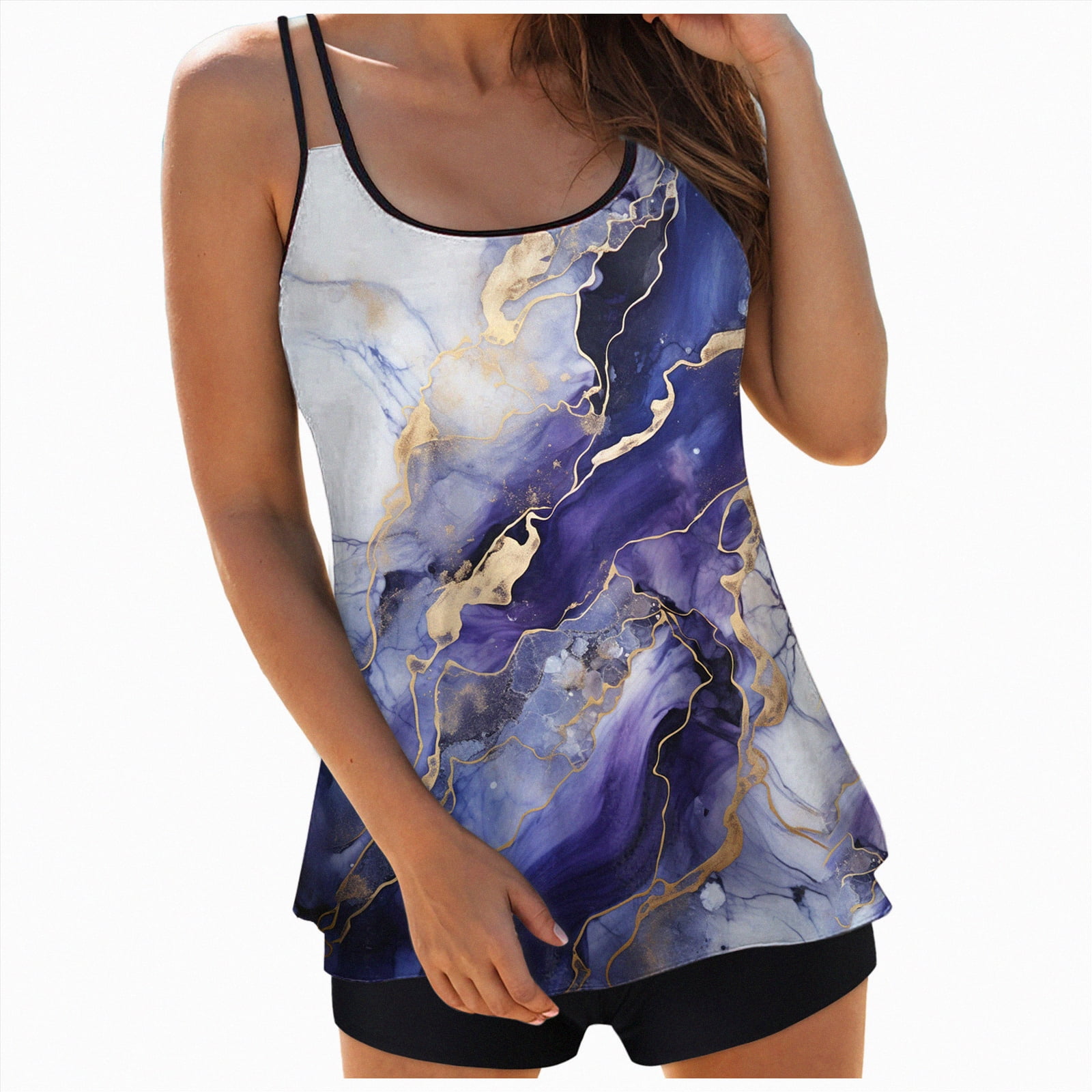 Hessimy Womens Tankini Swimsuits Smocked 2 Piece Bathing Suits Modest ...