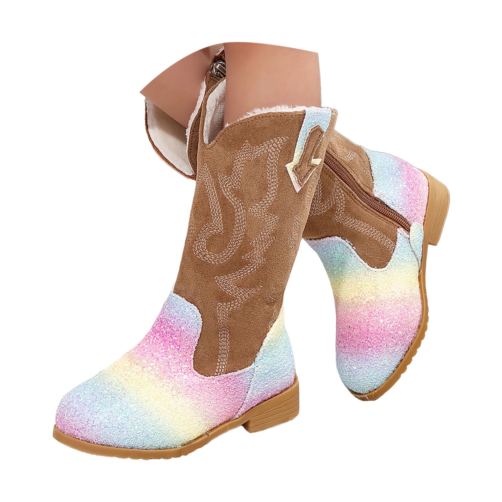 Hessimy thigh high boots Kid's Girls Leather Lace-Up Mid Calf Combat ...