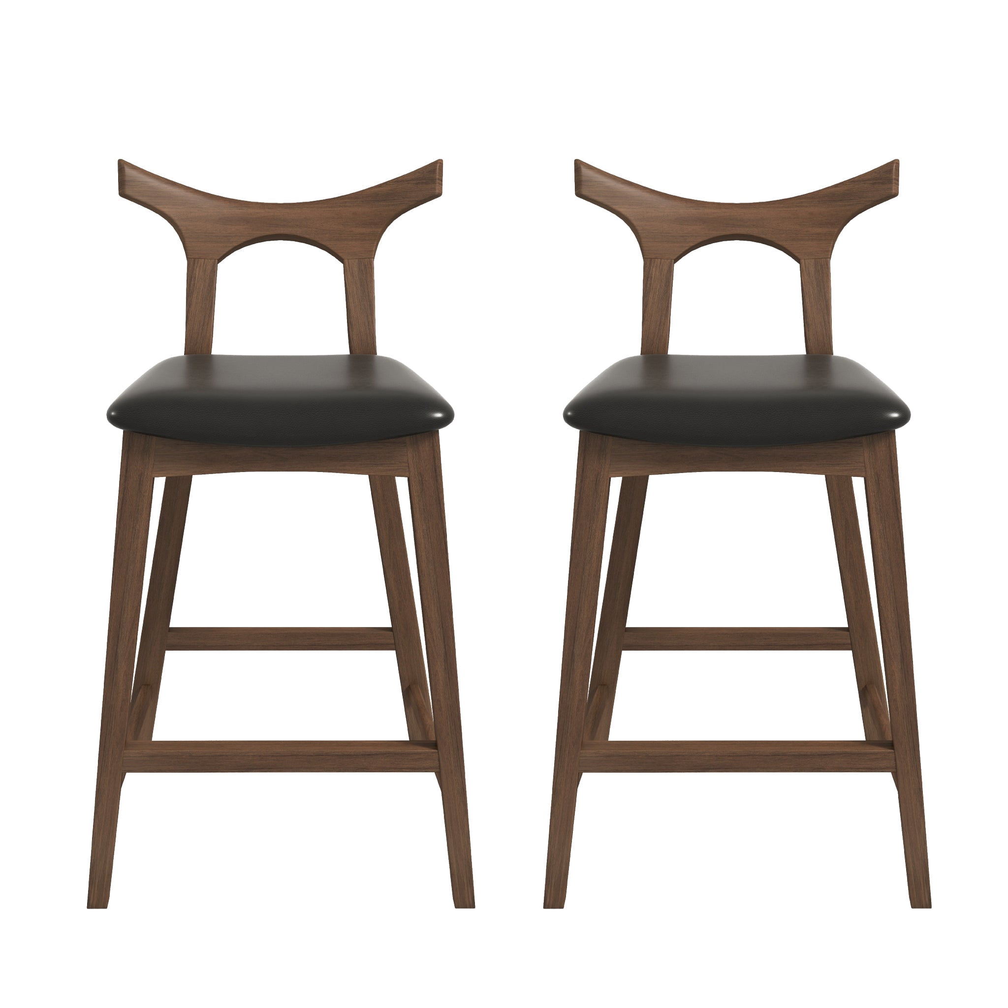 Hester Solid Wood Upholstered Square Bar Chair (Set Of 2),Black Pu,Wood ...