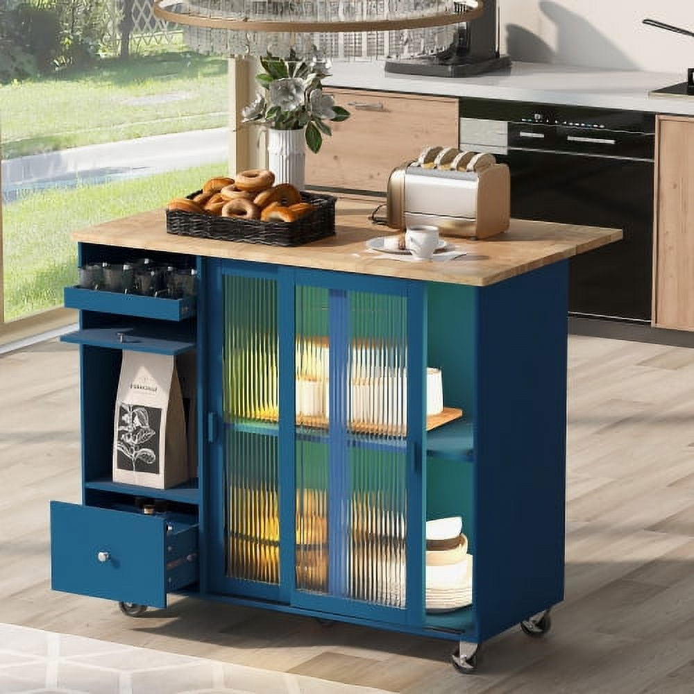 HestiNysus Folding Kitchen Island with LED Lights Kitchen Cart with ...