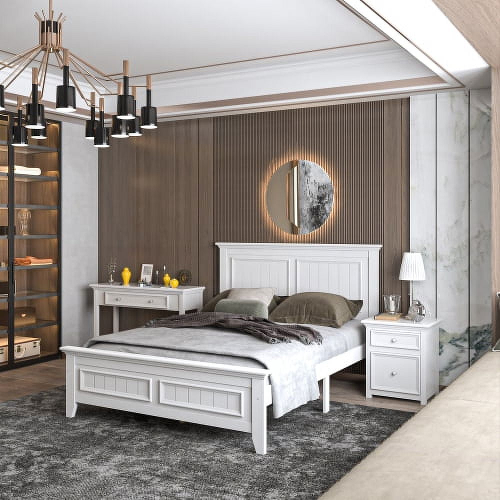HestiNysus White Modern Rustic Inspired Solid Wood Bed, Queen Size Bed ...
