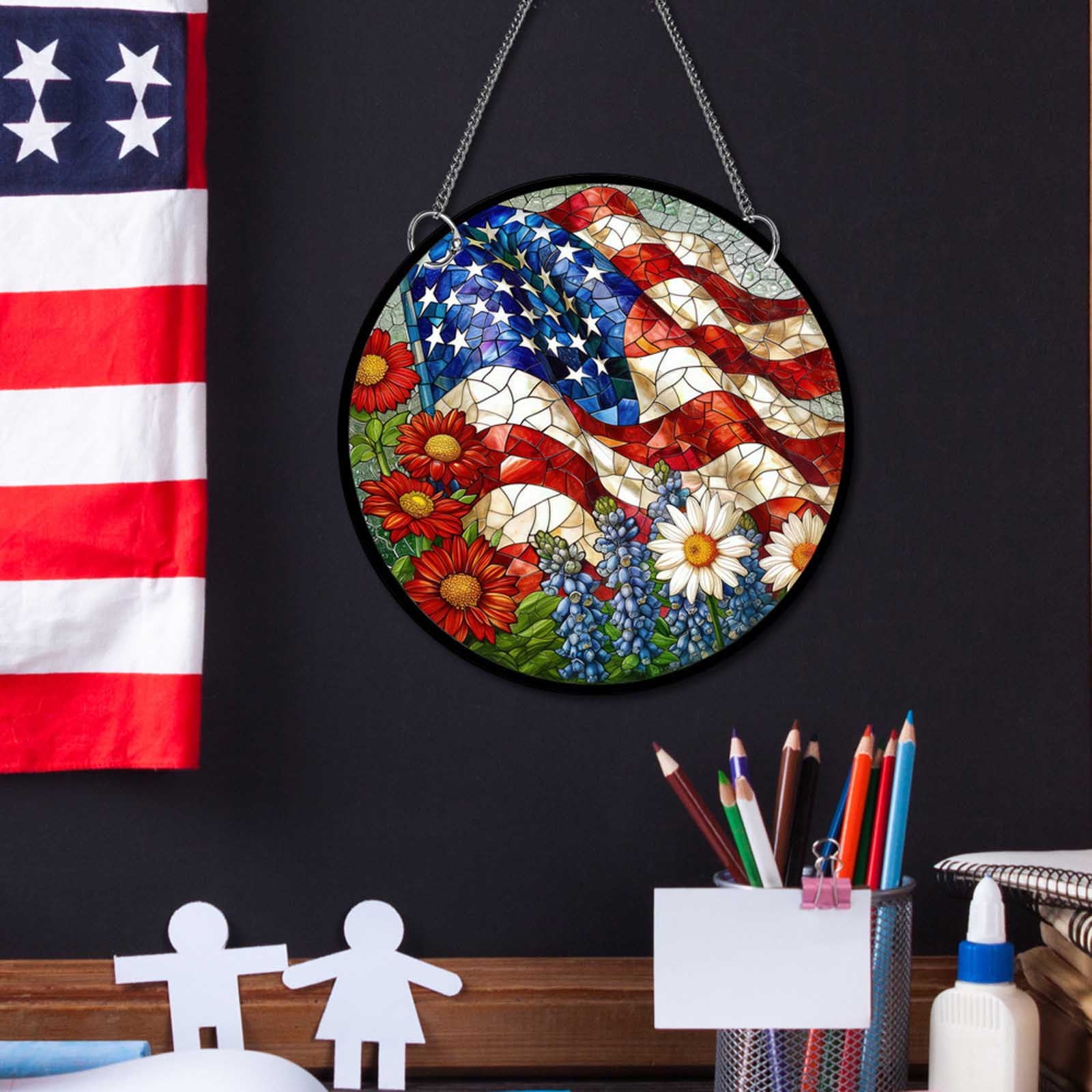 Hesxuno 8 Inch Patriotic Acrylic Window Hangings Stained Glass American ...