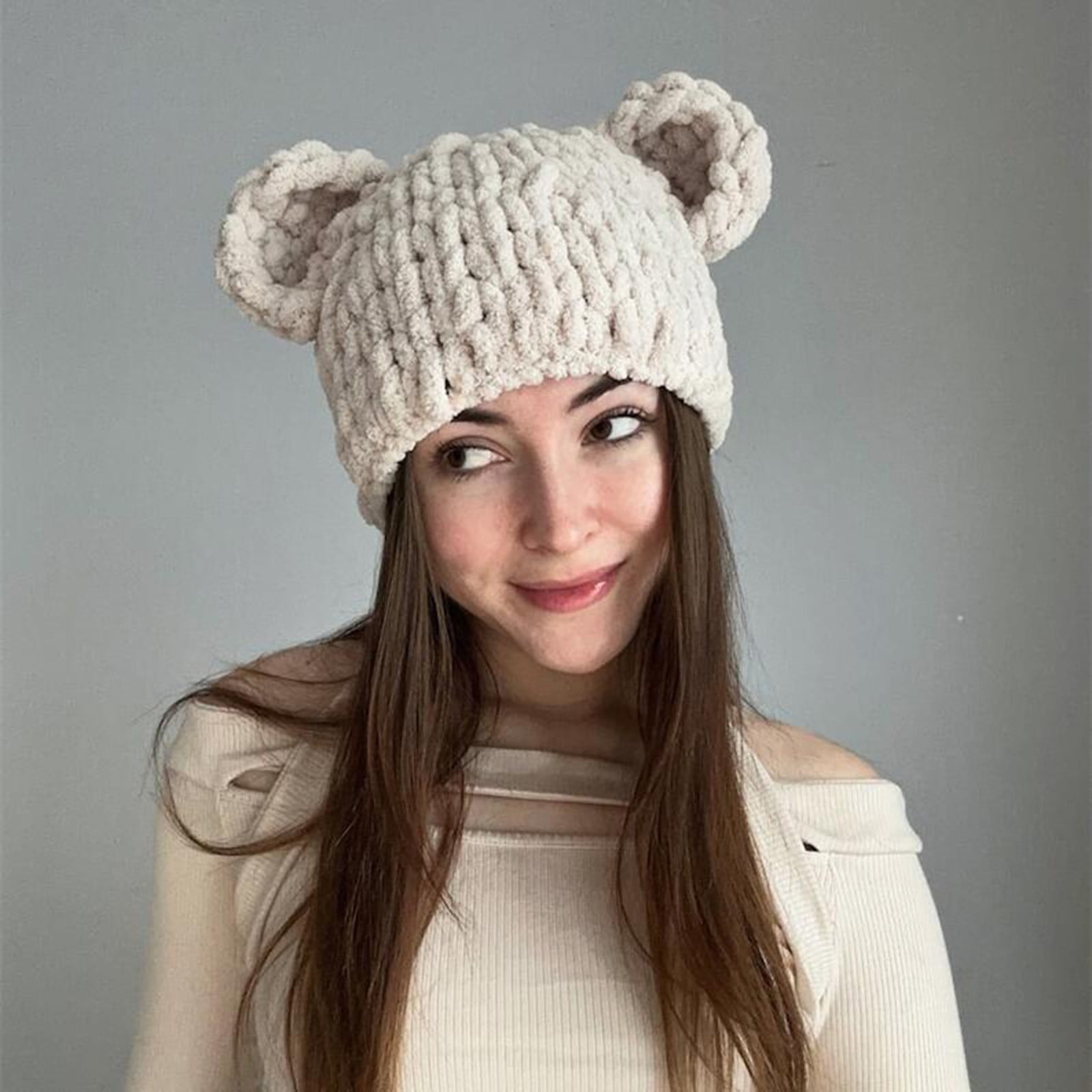 Hesxuno Head Cover New Sweet Cool Wind Hat Hand-knitted Plush Hat Big ...