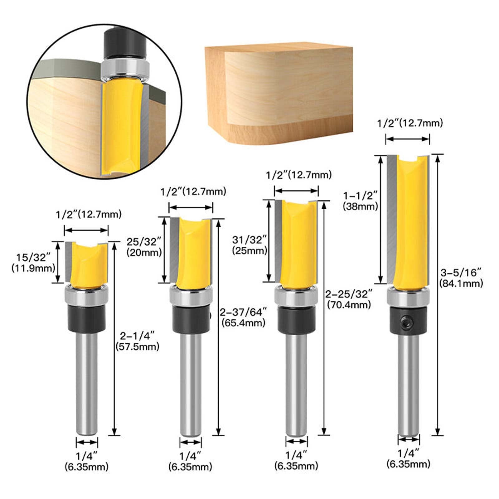 Hesxuno Plus Round-Over Edging/45° Chamfer/Core Box/90° V Groove Router ...
