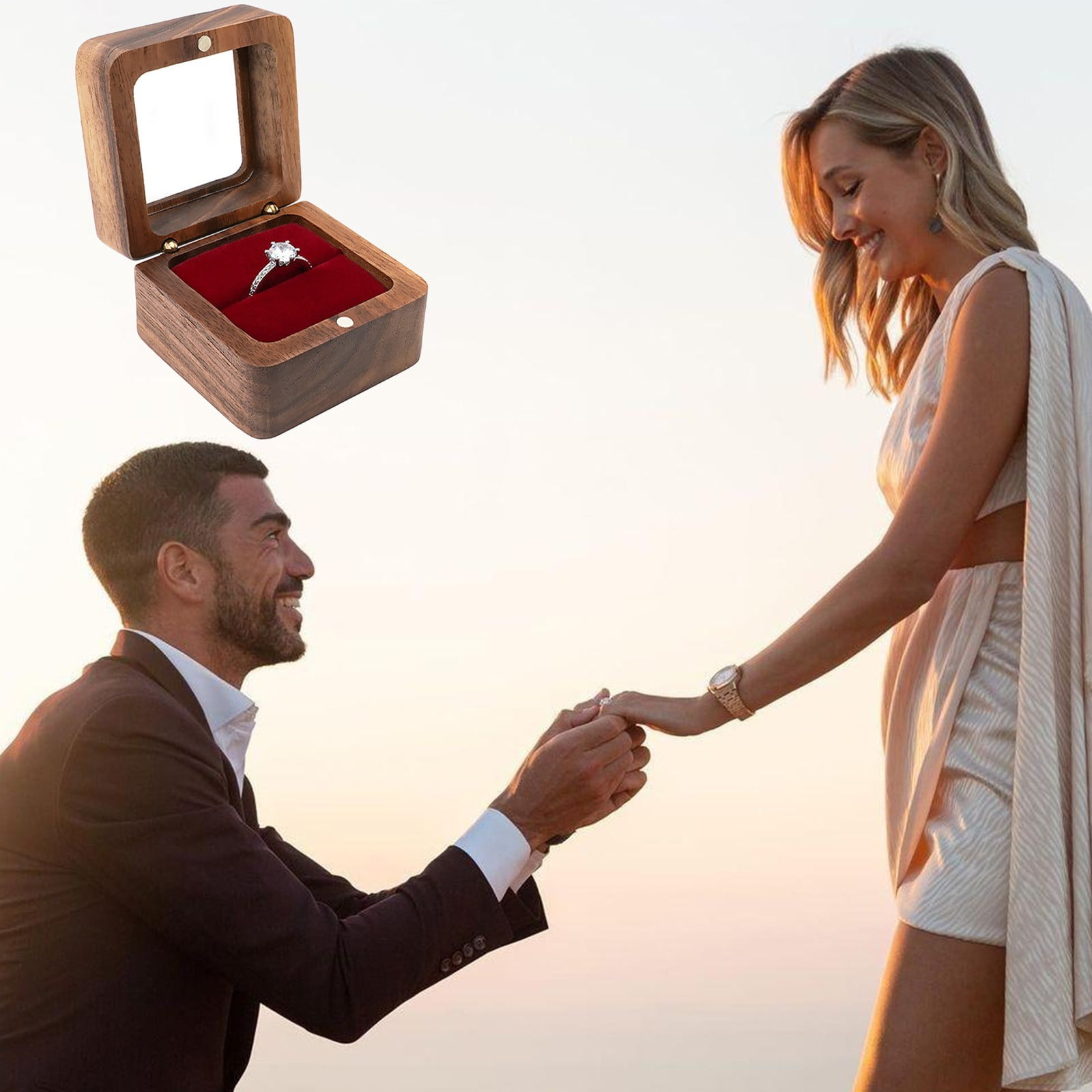 Hesxuno Ring Box Jewelry Box Wooden Ring Box Engagement Ring Holder Box ...