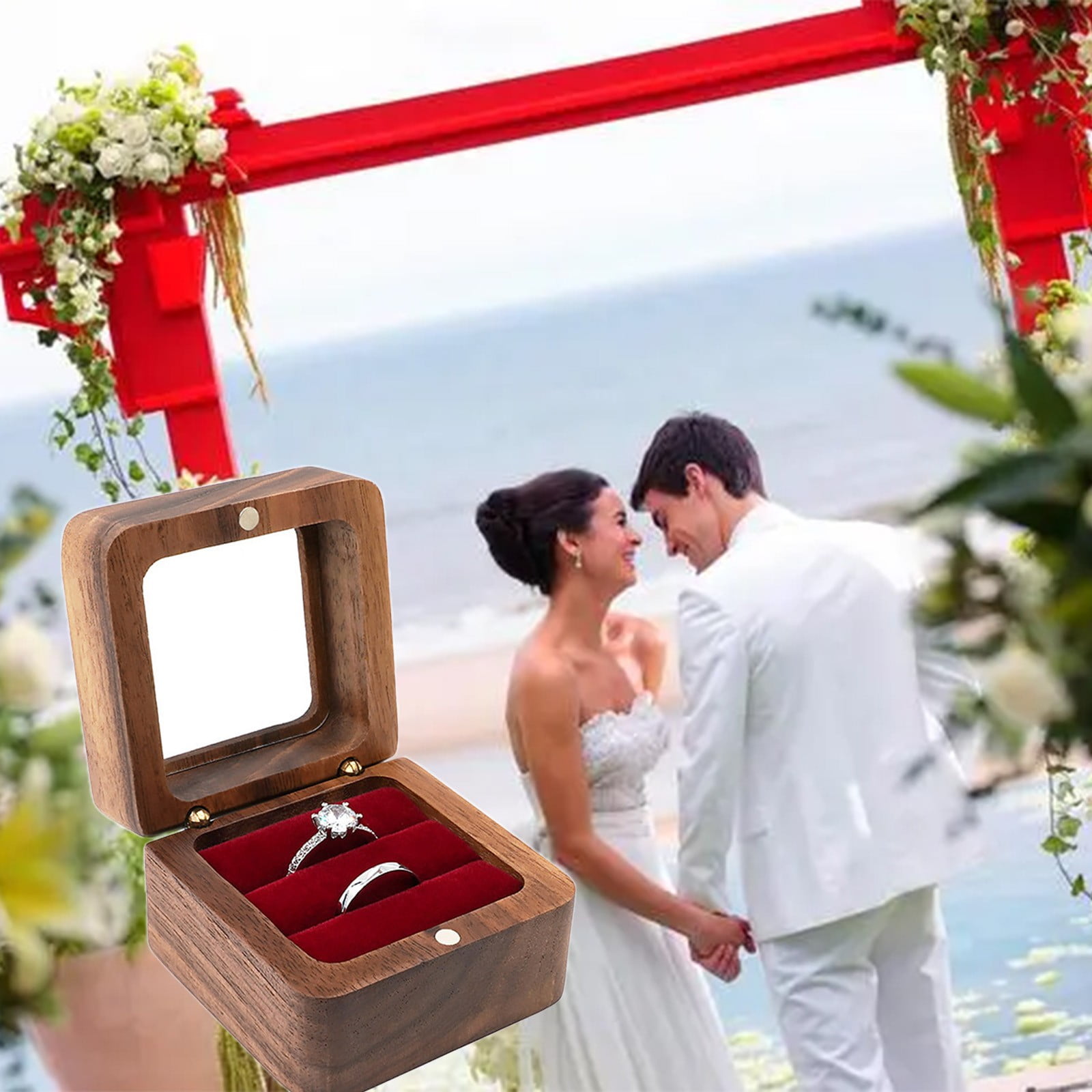 Hesxuno Ring Box Jewelry Box Wooden Ring Box Engagement Ring Holder Box ...