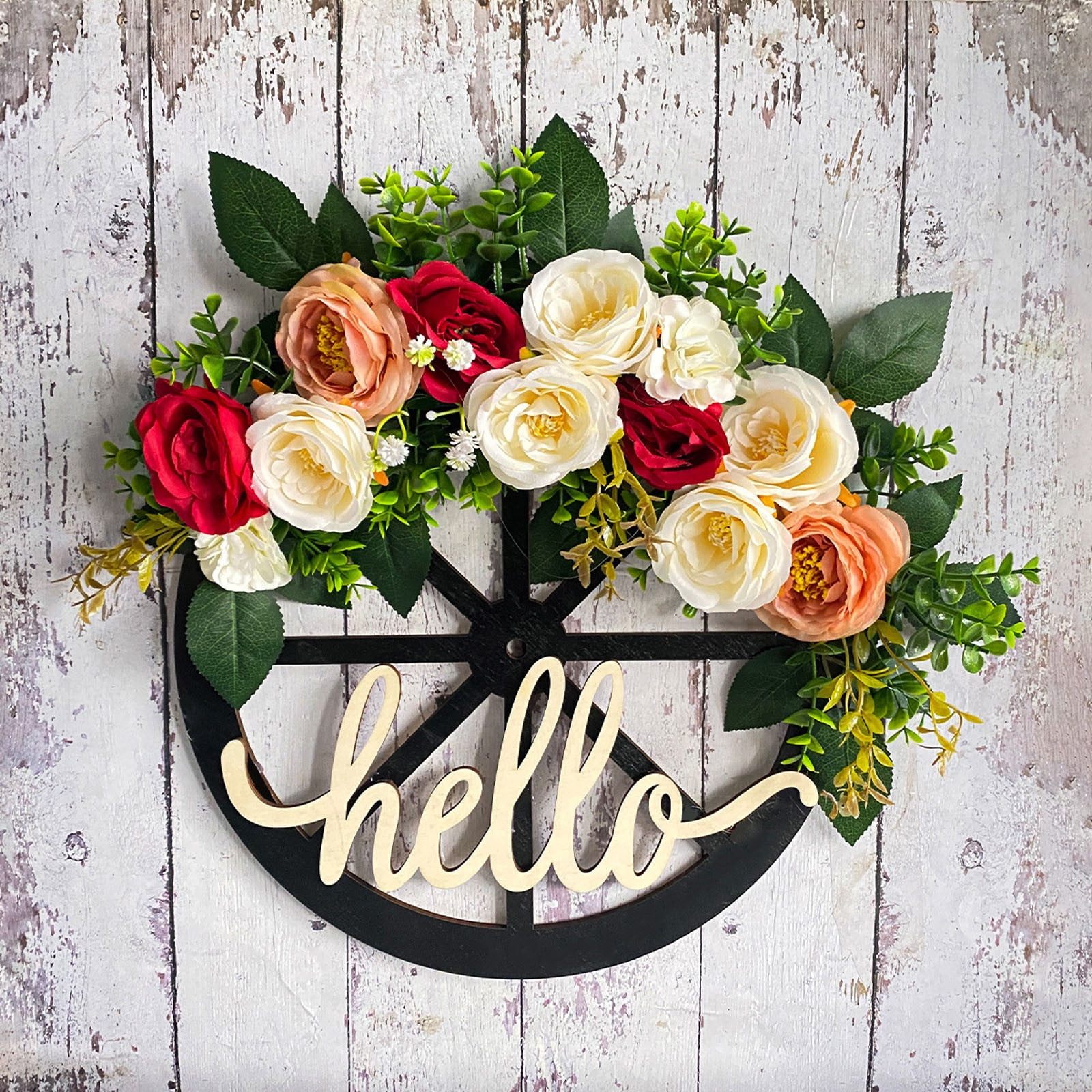 Hesxuno Wheel Wreath Door Hanging Simulation Float Wheel Wreath Wooden ...
