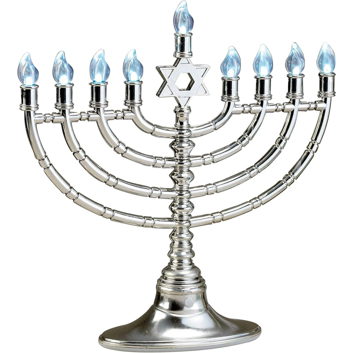 HetayC 11.5" Silver and Blue Traditional LED Electric Hanukkah Menorah ...