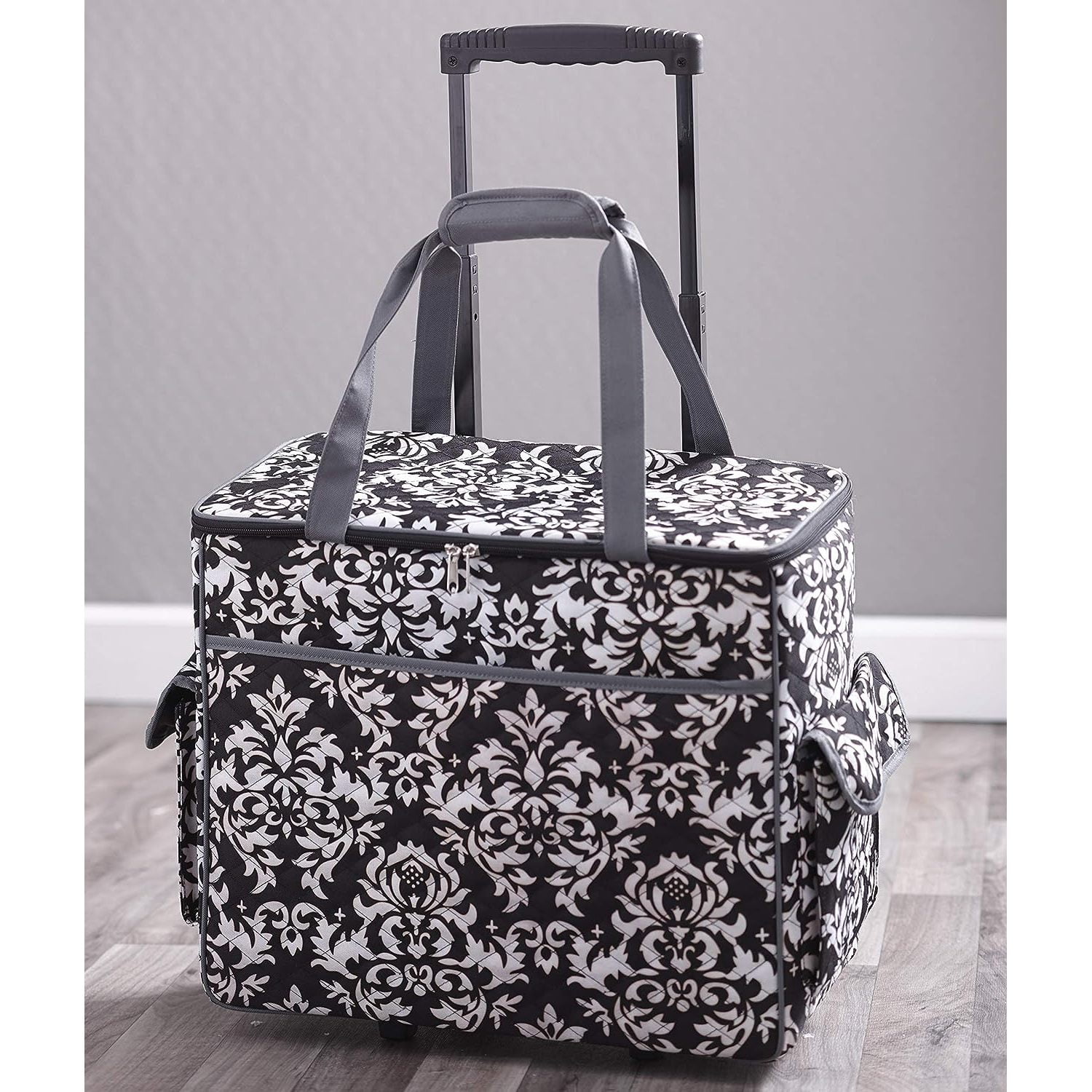 HetayC Rolling Sewing Machine Tote with 6 Storage Pockets - Damask ...