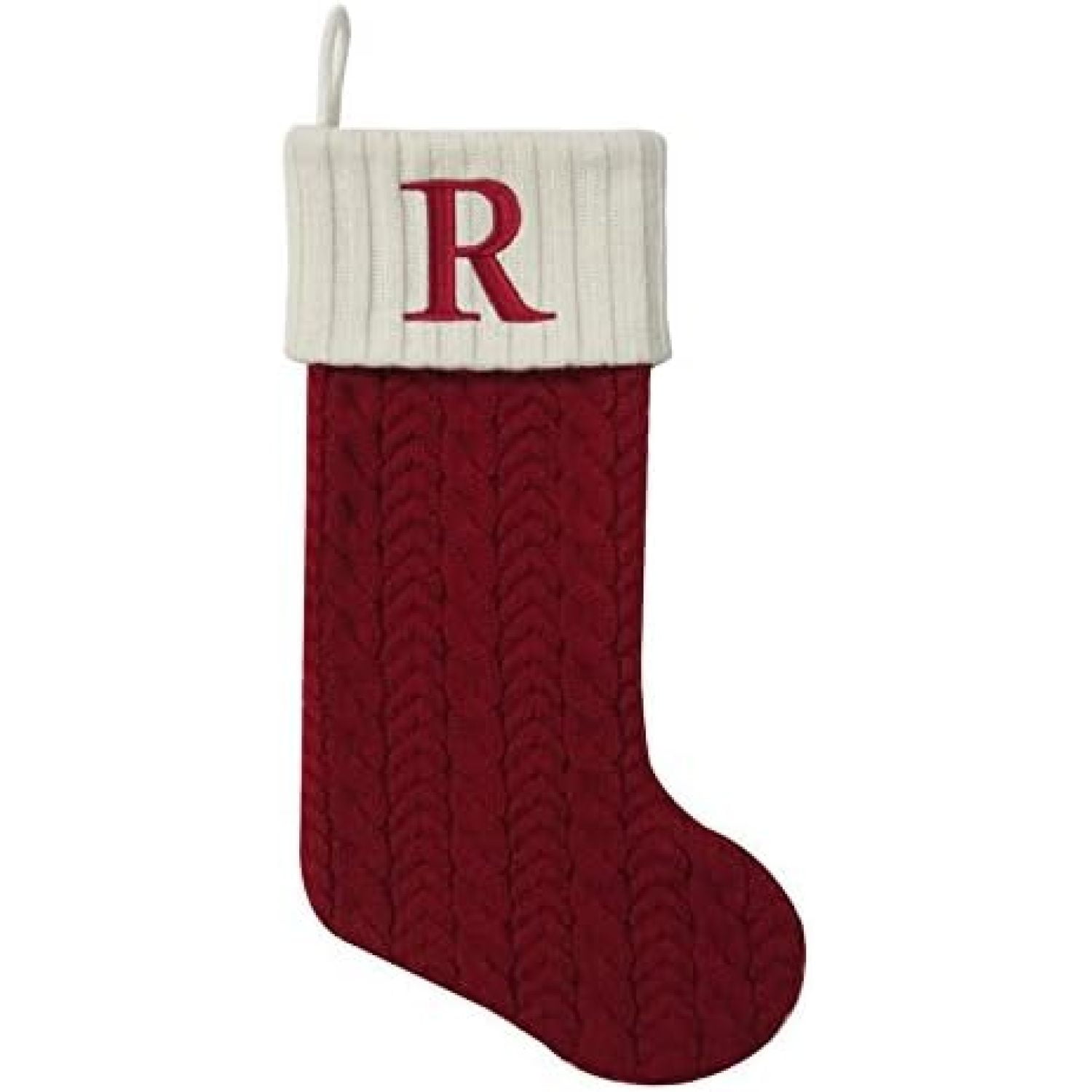 HetayC St. Nicholas Square 21-inch Embroidered Initial Cable Knit Red ...