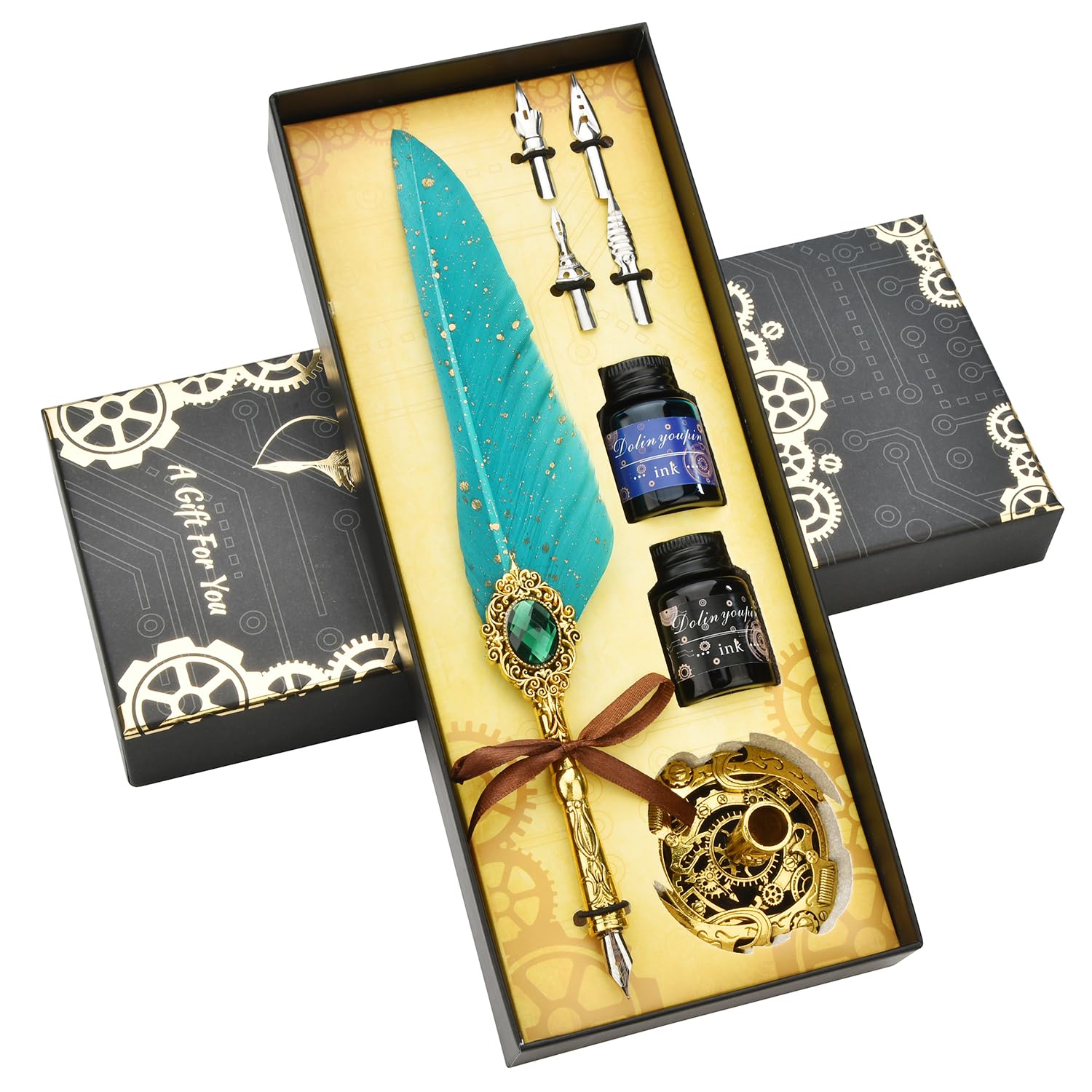 Hethrone Feather Pen and Ink Set - Quill Pen Set Includes Calligraphy ...