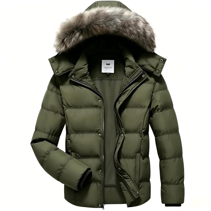 Heting Men's Waterproof Winter Puffer Jacket with Detachable Hood ...