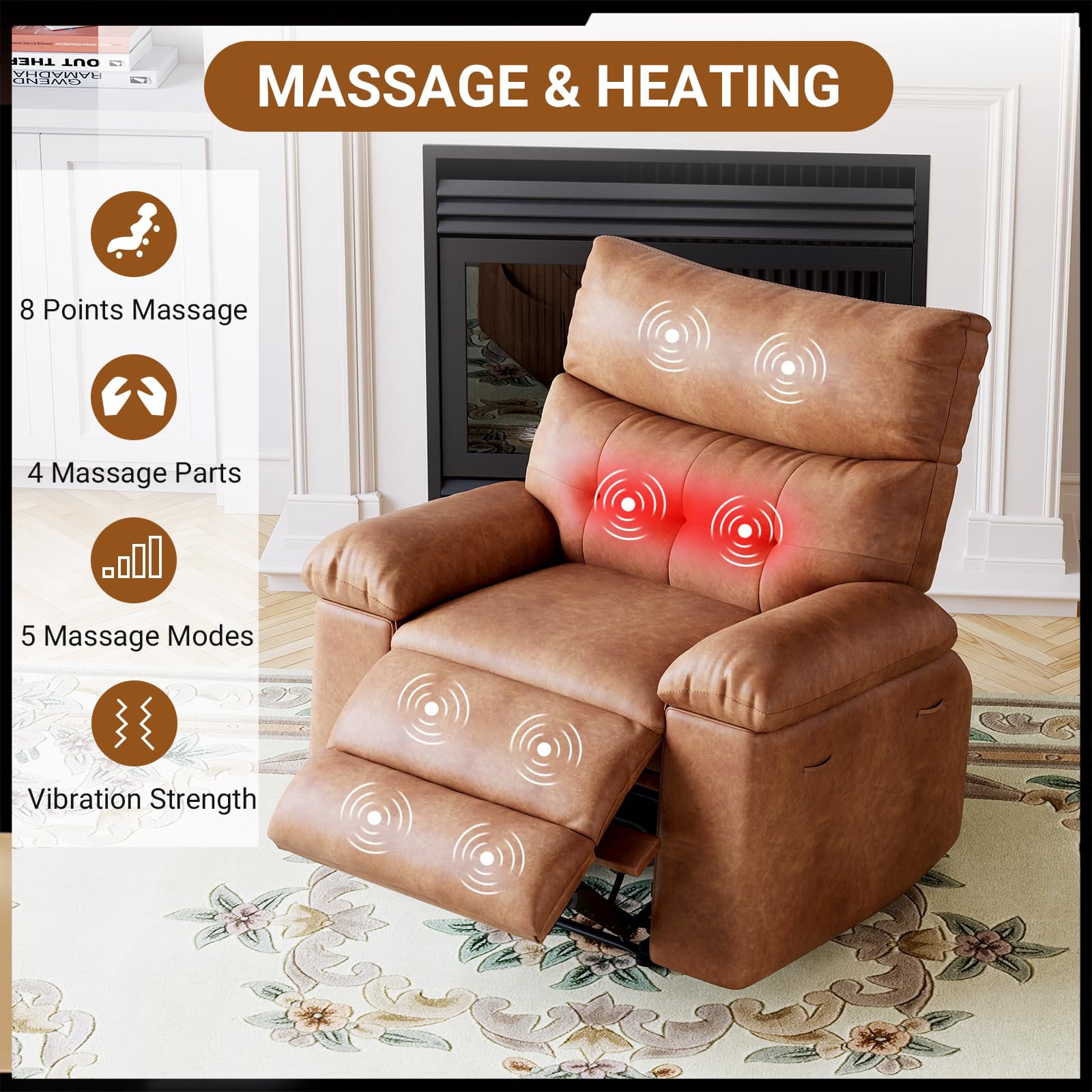 Hetoy 22" Seat– 360° Rocking Swivel Recliner Chair with Massage and ...