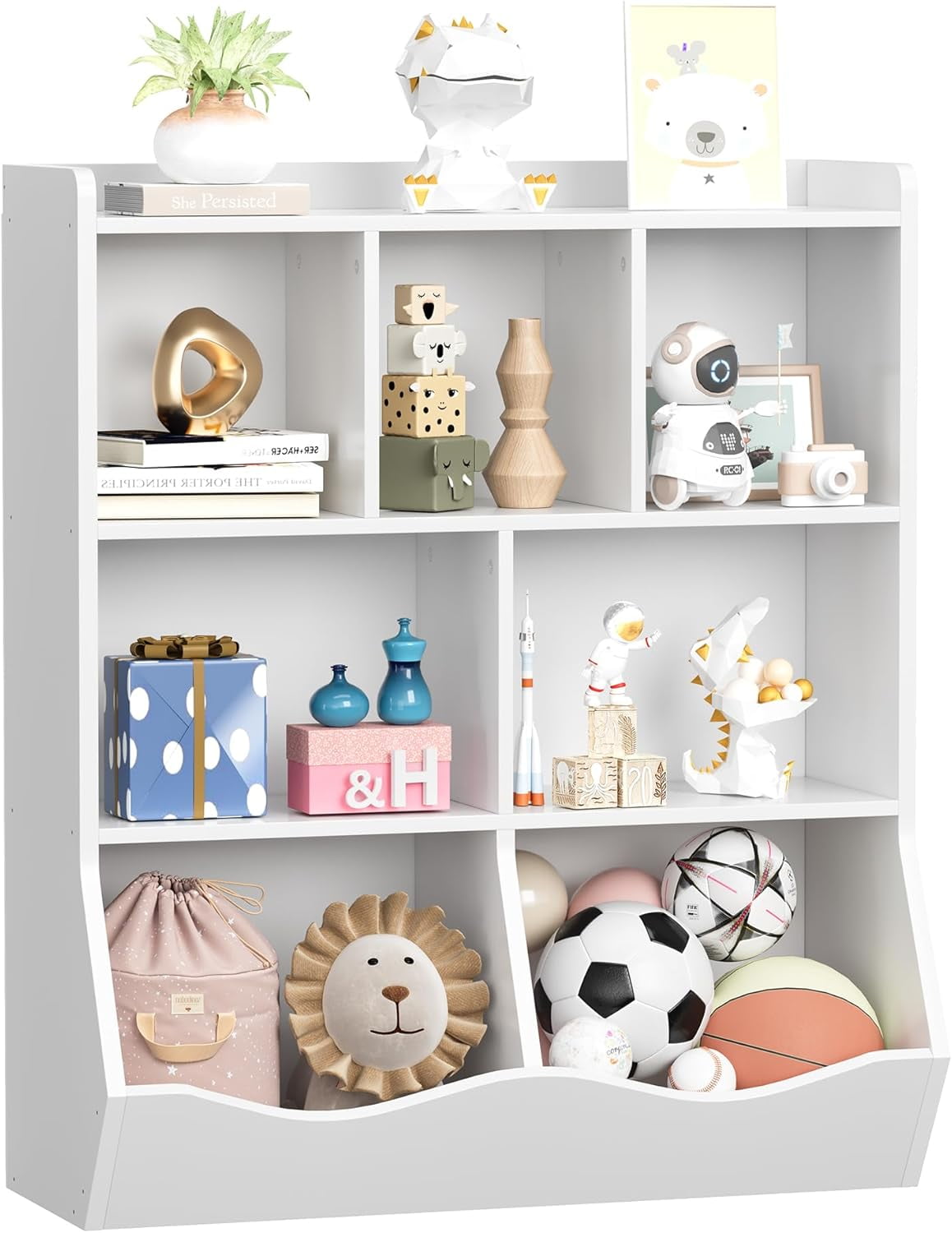 Hetoy 3 Tier Toy Storage Organizer, 5 Cube Toy Shelf and Bookcase ...