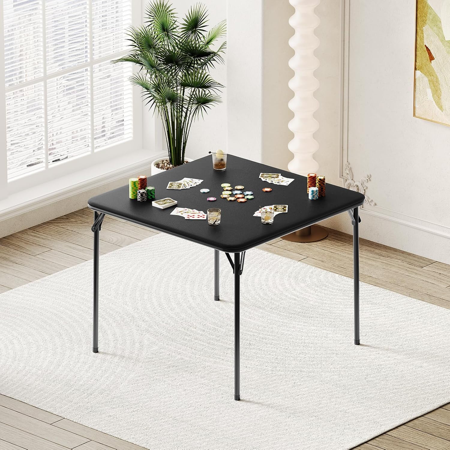 Hetoy Black Portable Folding Card Table, 33.6-Inch Foldable Table for ...