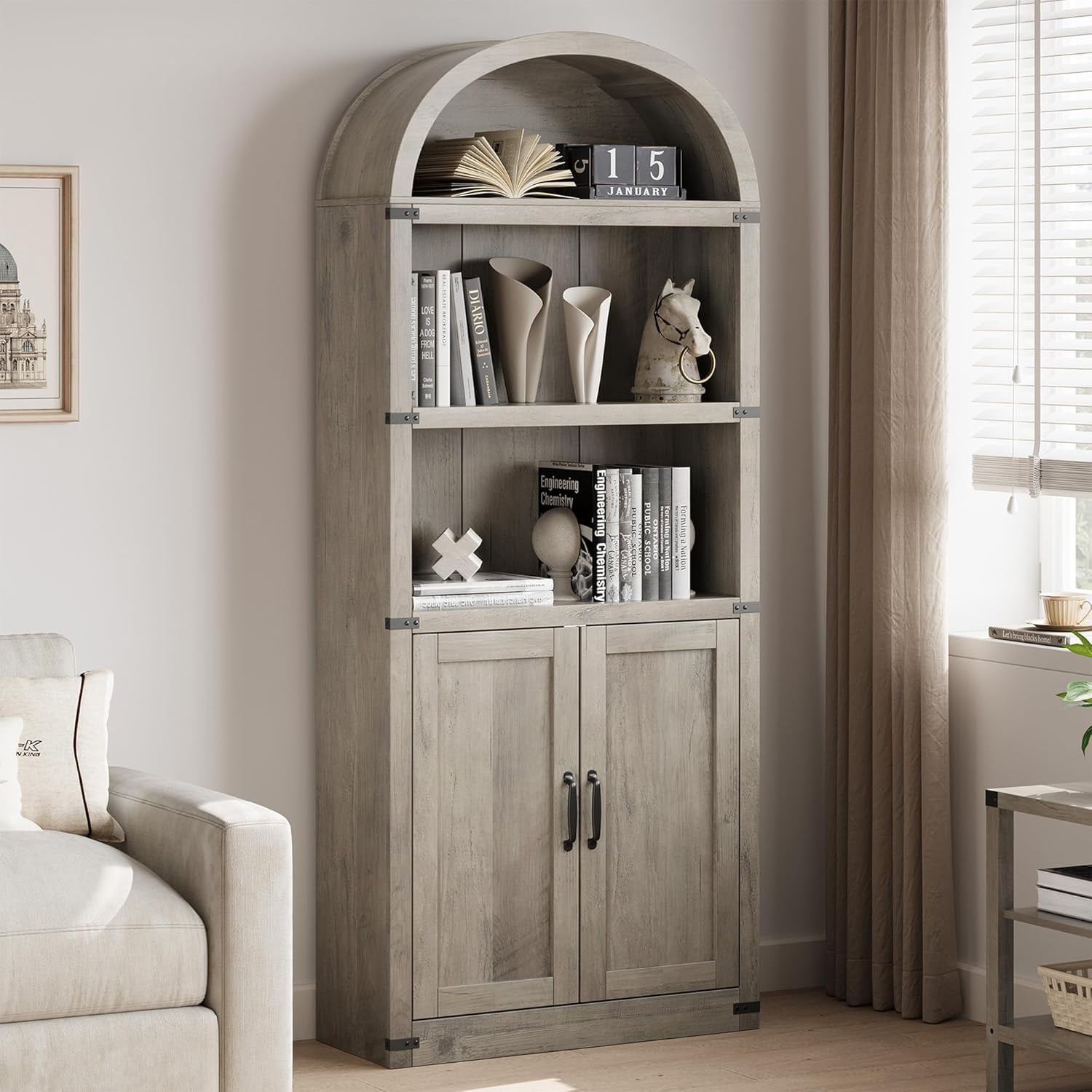 Hetoy Bookcase With Doors Arched Bookcase 72 Inch Tall Bookcase ...