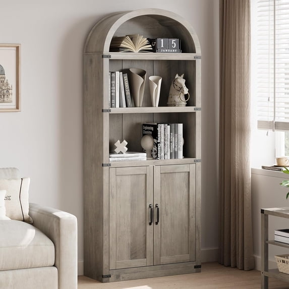 Hetoy Bookcase With Doors Arched Bookcase 72 Inch Tall Bookcase ...