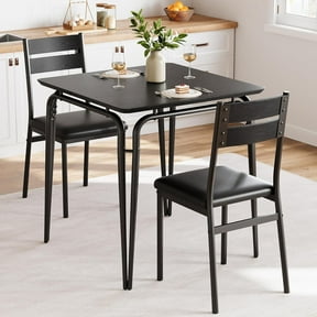 Lofka Small Black Dining Table Set for 2, Industrial Style with 3 ...