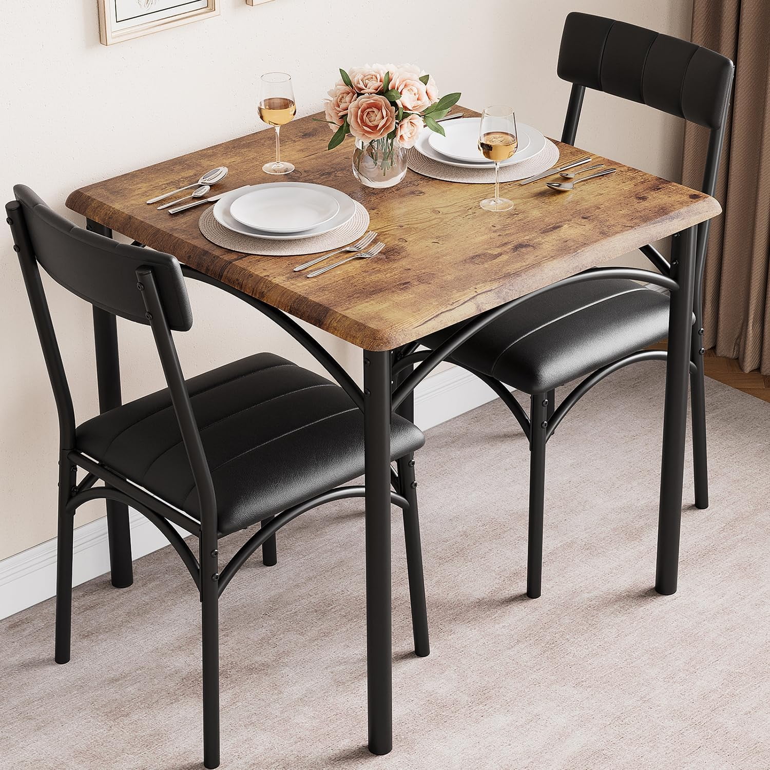 Hetoy Dining Table Set for 2, Kitchen Table and Chairs for 2 with ...