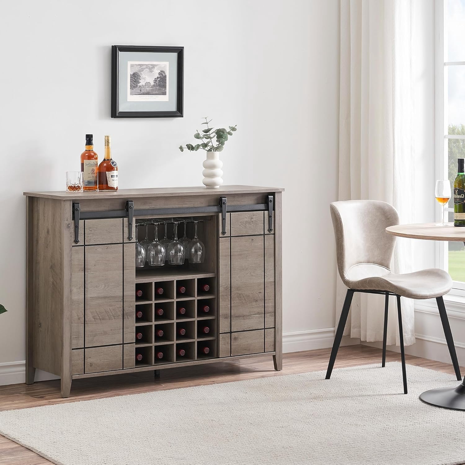Hetoy Elegant Farmhouse Wine Bar Cabinet with Sliding Barn Door – 47 ...