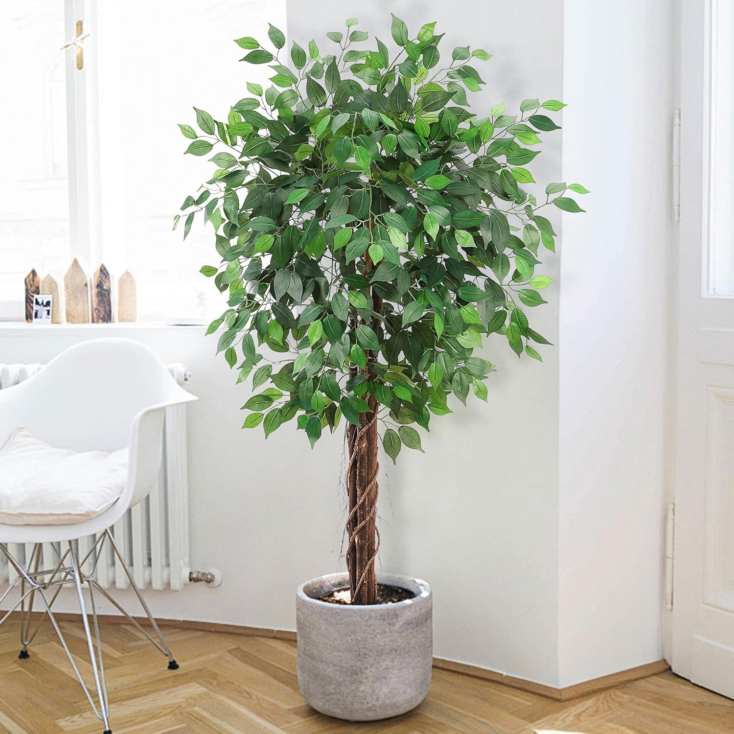 Hetoy Faux Ficus Tree 5 feet with Lifelike 1,008 Leaves and Natural ...