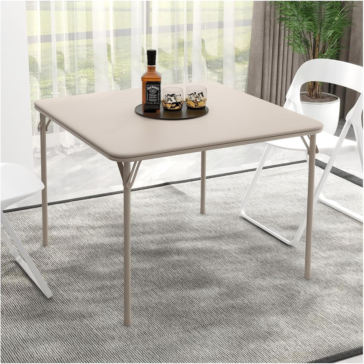 Hetoy Gray Portable Folding Card Table, 33.6-Inch Foldable Table for ...