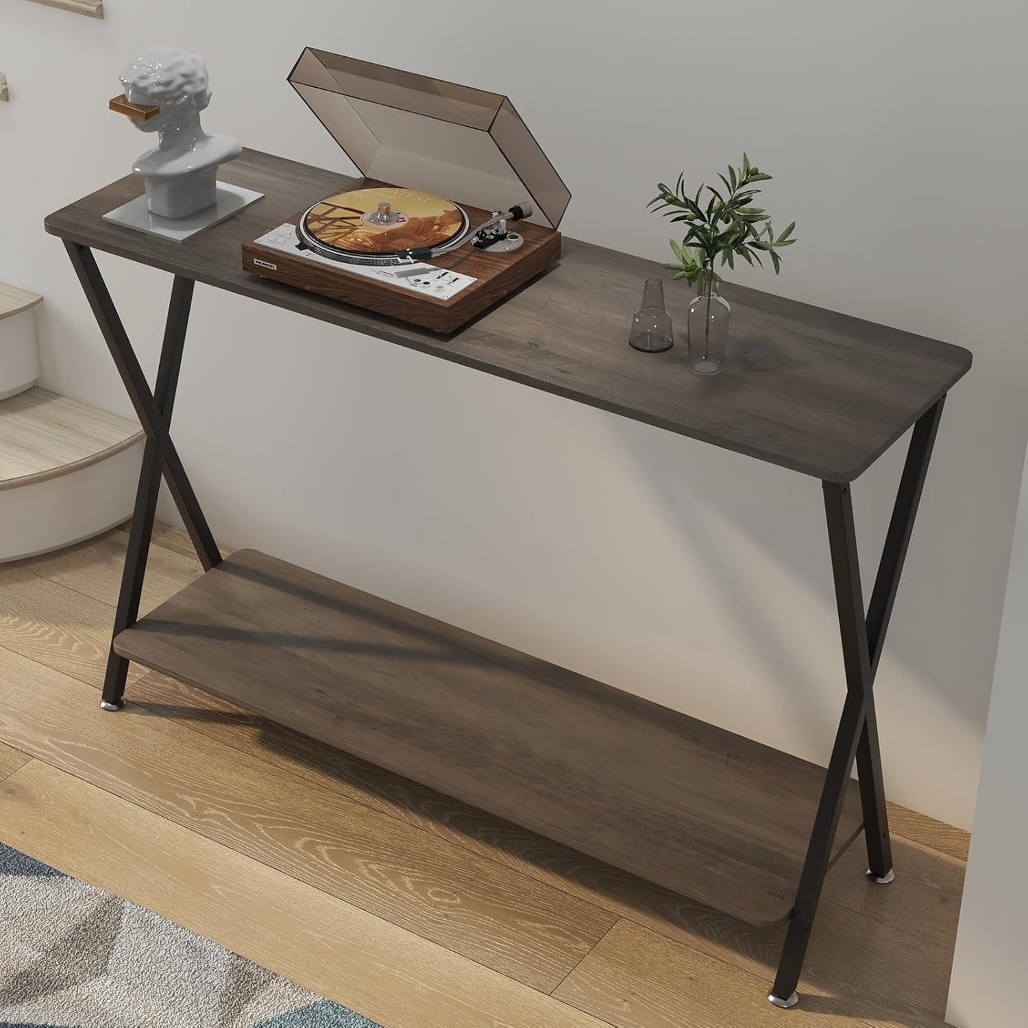 Hetoy Narrow Console Table, 2-Tier Farmhouse Sofa Table with Shelves ...