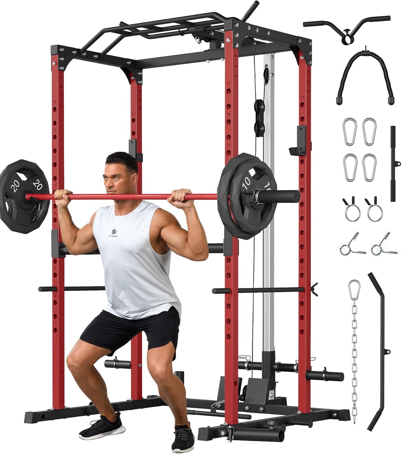 Hetoy Power Cage, Multi-Purpose Power Rack for Home Gym with Cable ...