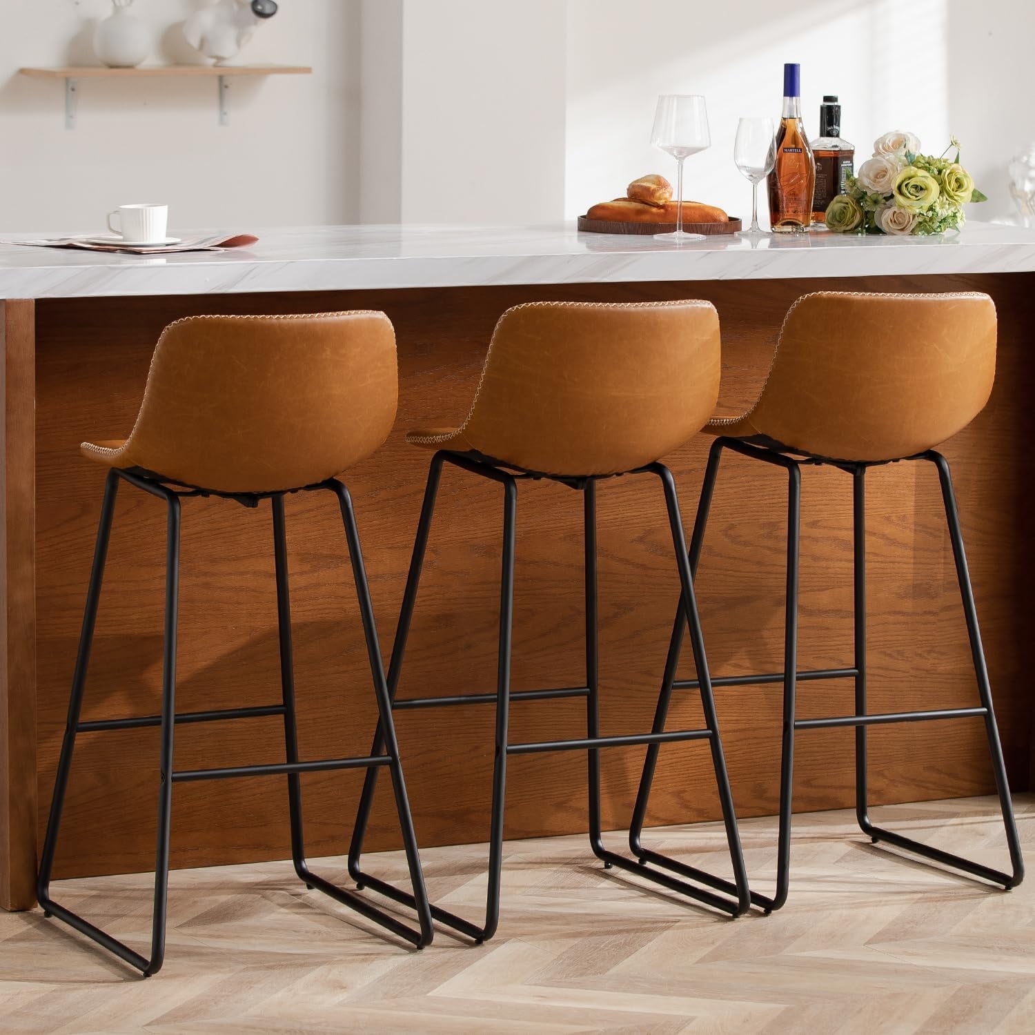 HeuGah 30 Inch Bar Stools Set of 3, Whiskey Brown Counter Height Bar ...