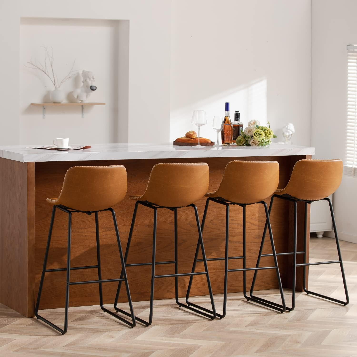 HeuGah Bar Height Bar Stools Set of 4, Barstools with Backs, Modern Bar ...