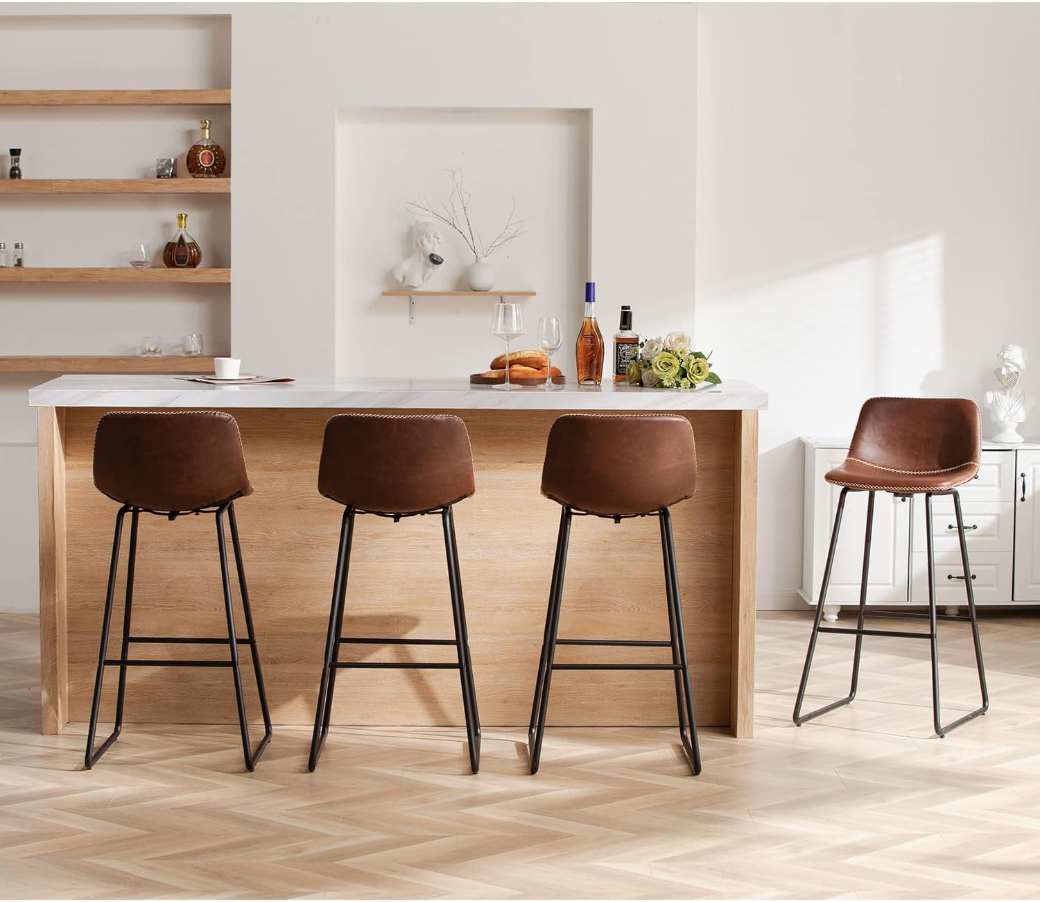 HeuGah Bar Stools, 30" Bar Height Stools Set of 4,Faux Leather Bar ...