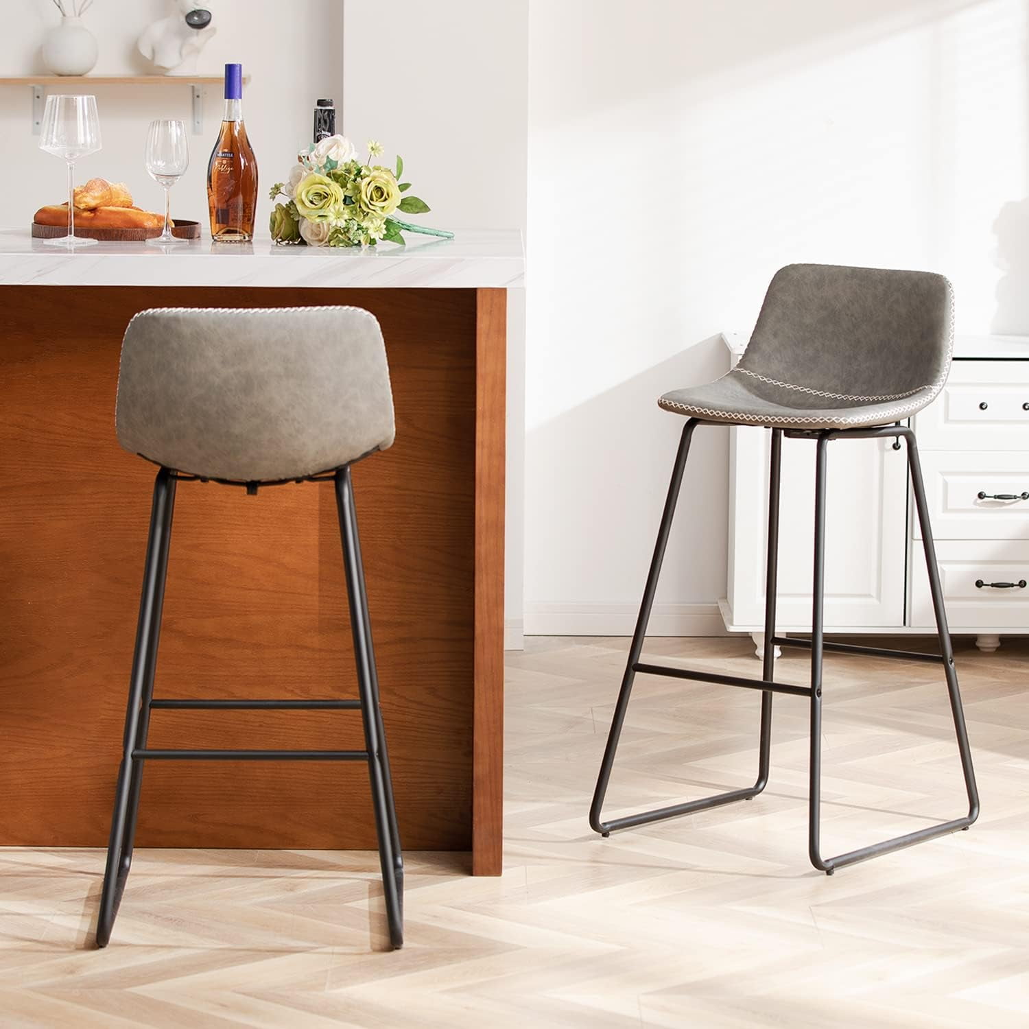 HeuGah Bar Stools,30" Bar Height Stools Set of 2,Faux Leather Bar ...