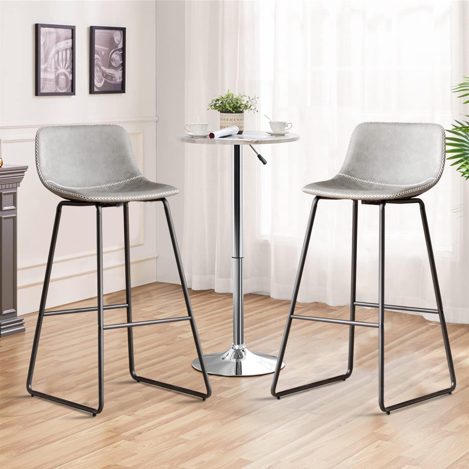 HeuGah Bar Stools,30" Bar Height Stools Set of 2,Faux Leather Bar ...
