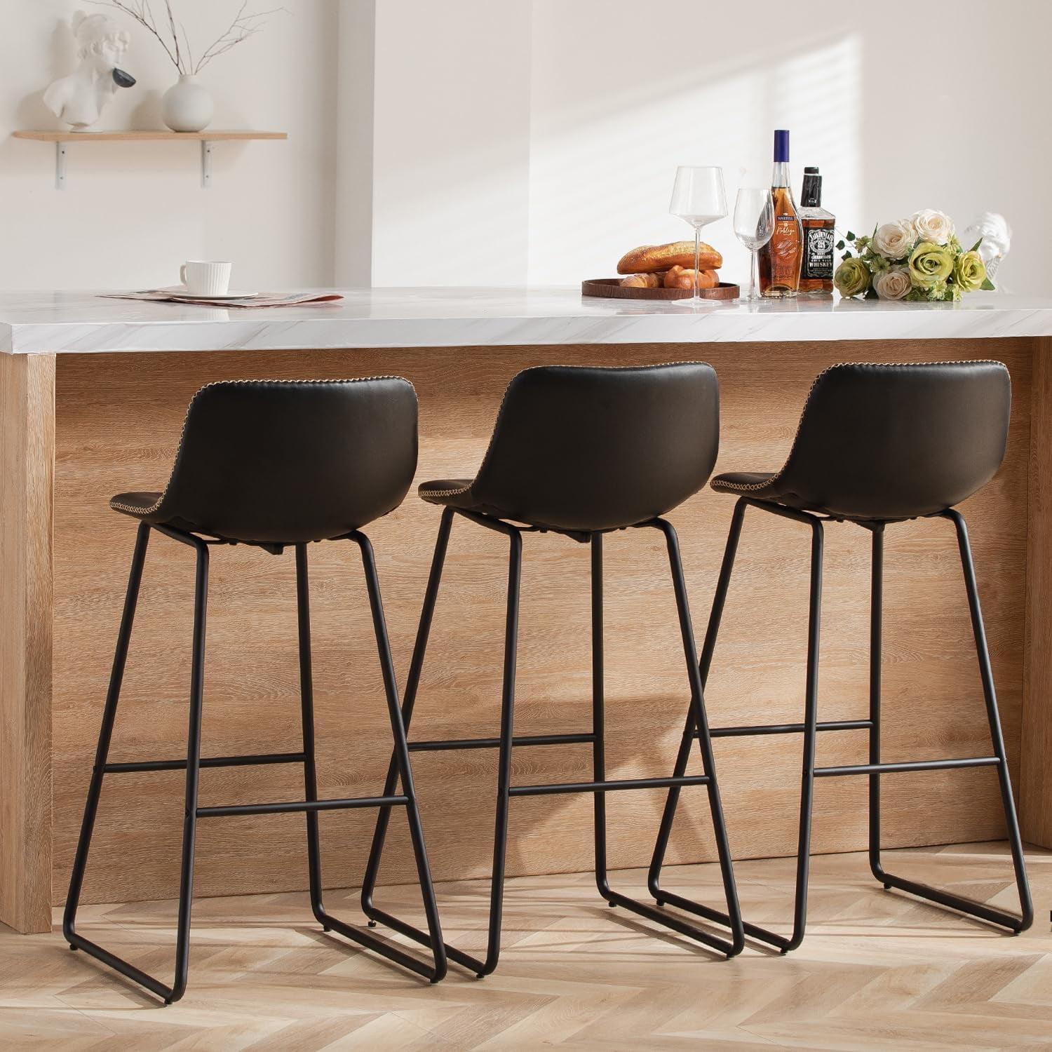 HeuGah Bar Stools Set of 3, 30 Inch Counter Height Bar Stools Black ...