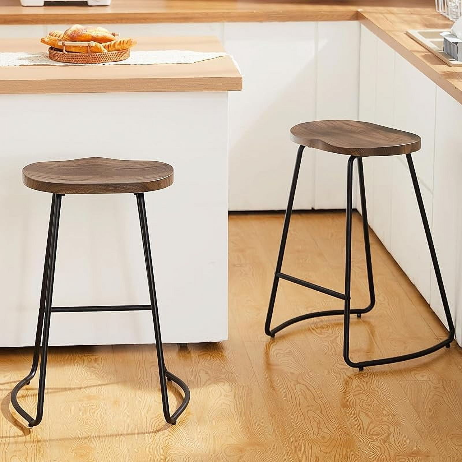 HeuGah Bar Stools, Solid Wood Barstools Set of 2, 26" Counter Height ...