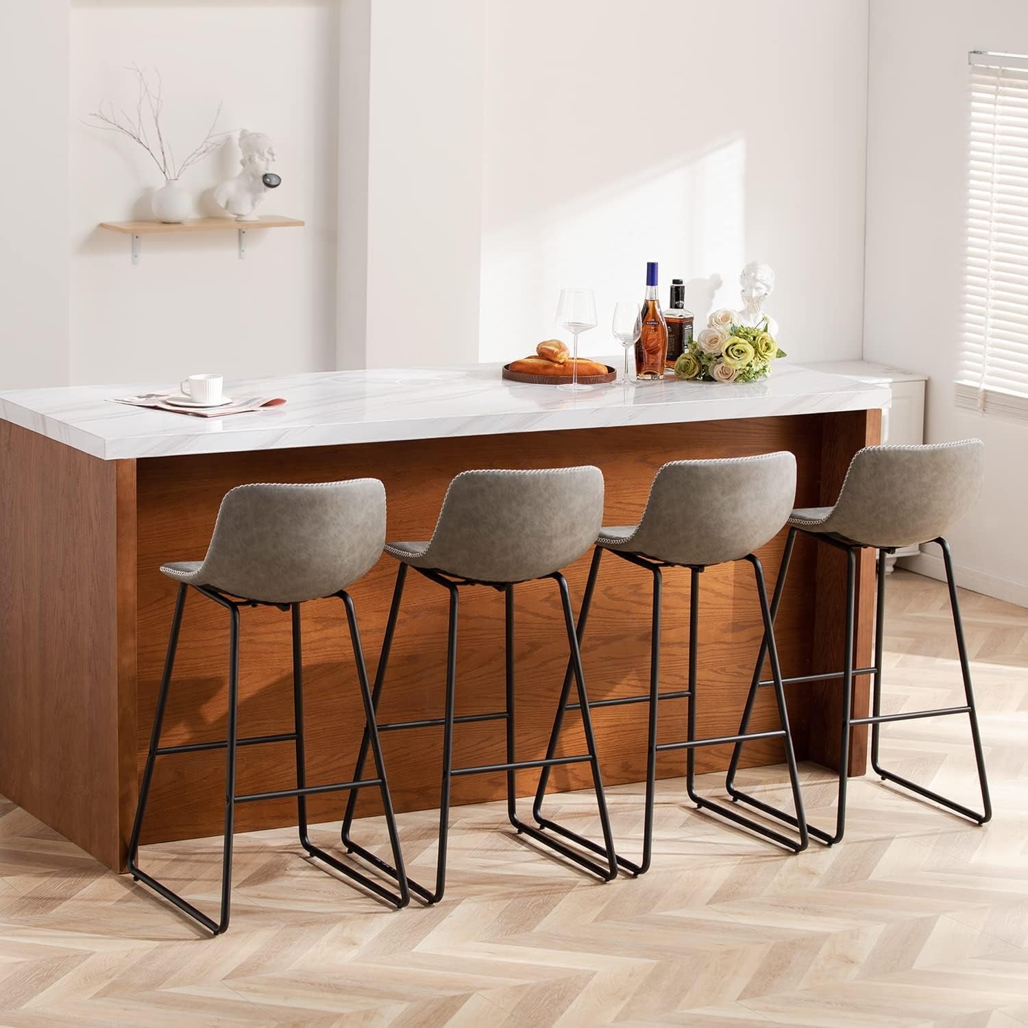 HeuGah Counter Height Bar Stools Set of 4, Counter Stools with Backs ...