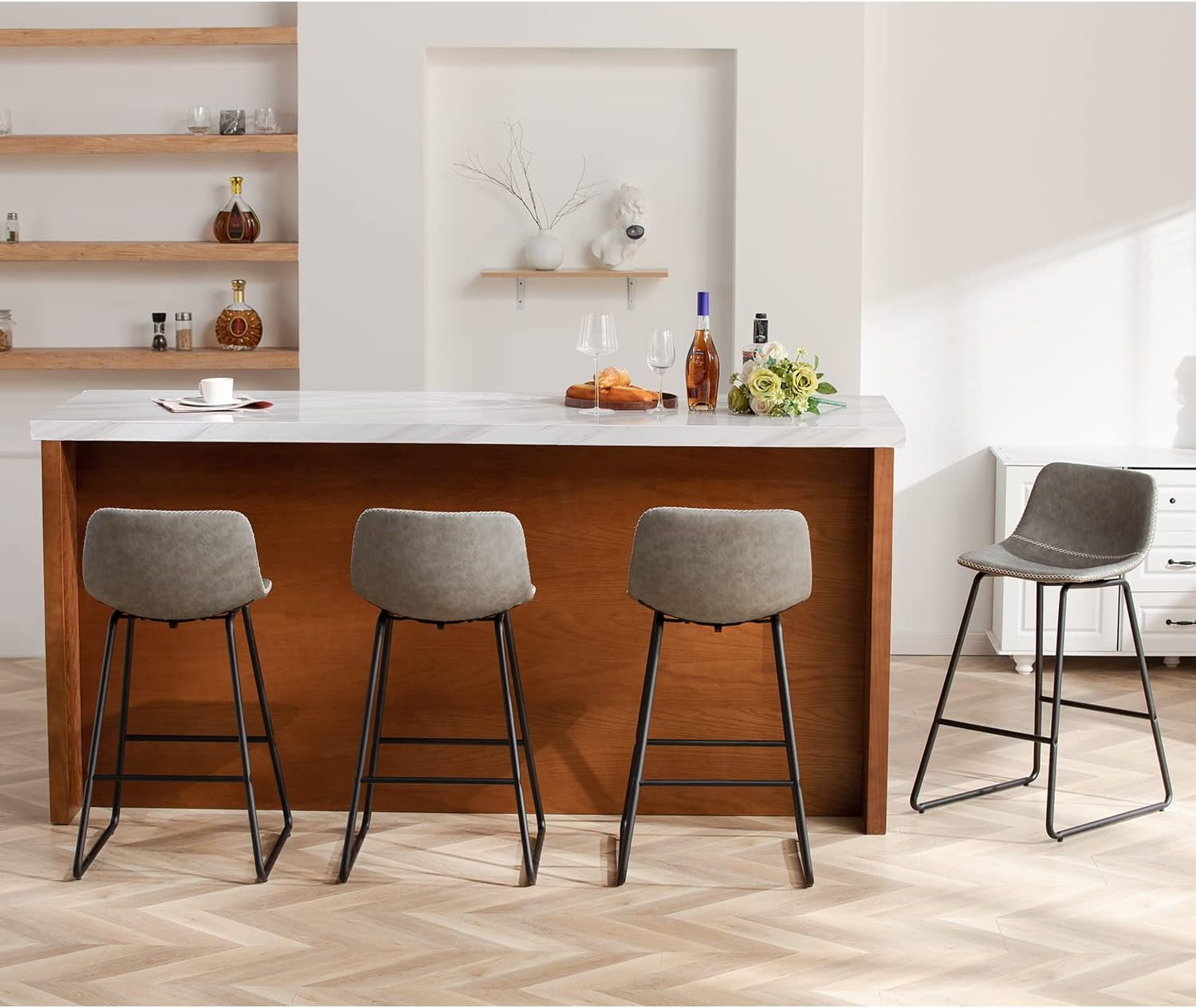 HeuGah Counter Height Bar Stools Set of 4, Counter Stools with Backs ...