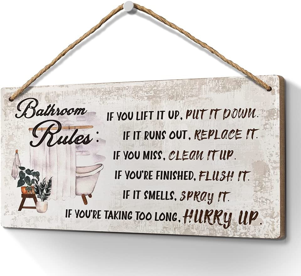 Heuhuww Bathroom Rules Bathroom Wall Art Decor 10x5 Inch Rustic ...