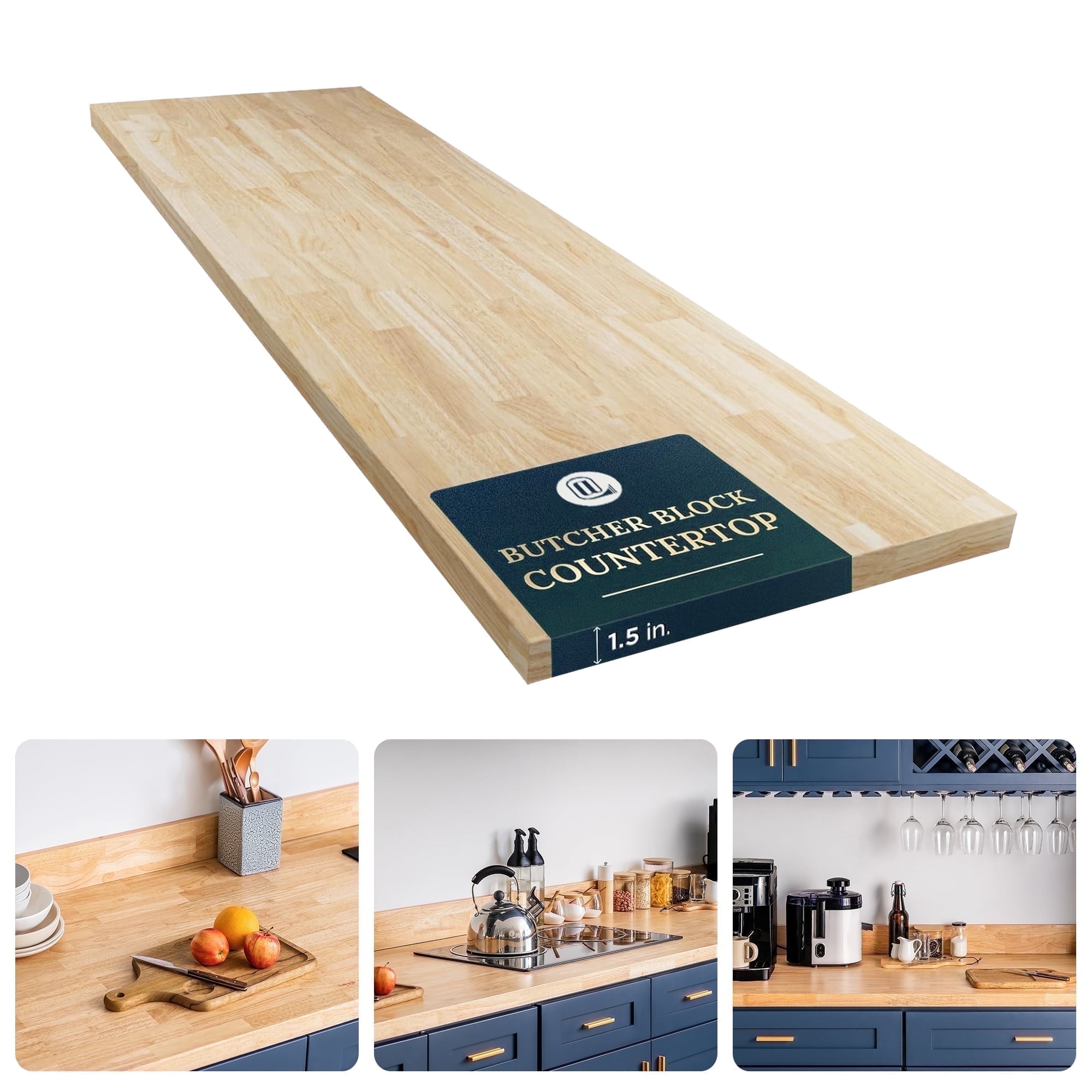 Allforwood Hevea Solid Wood Butcher Block Countertop, Unfinished ...