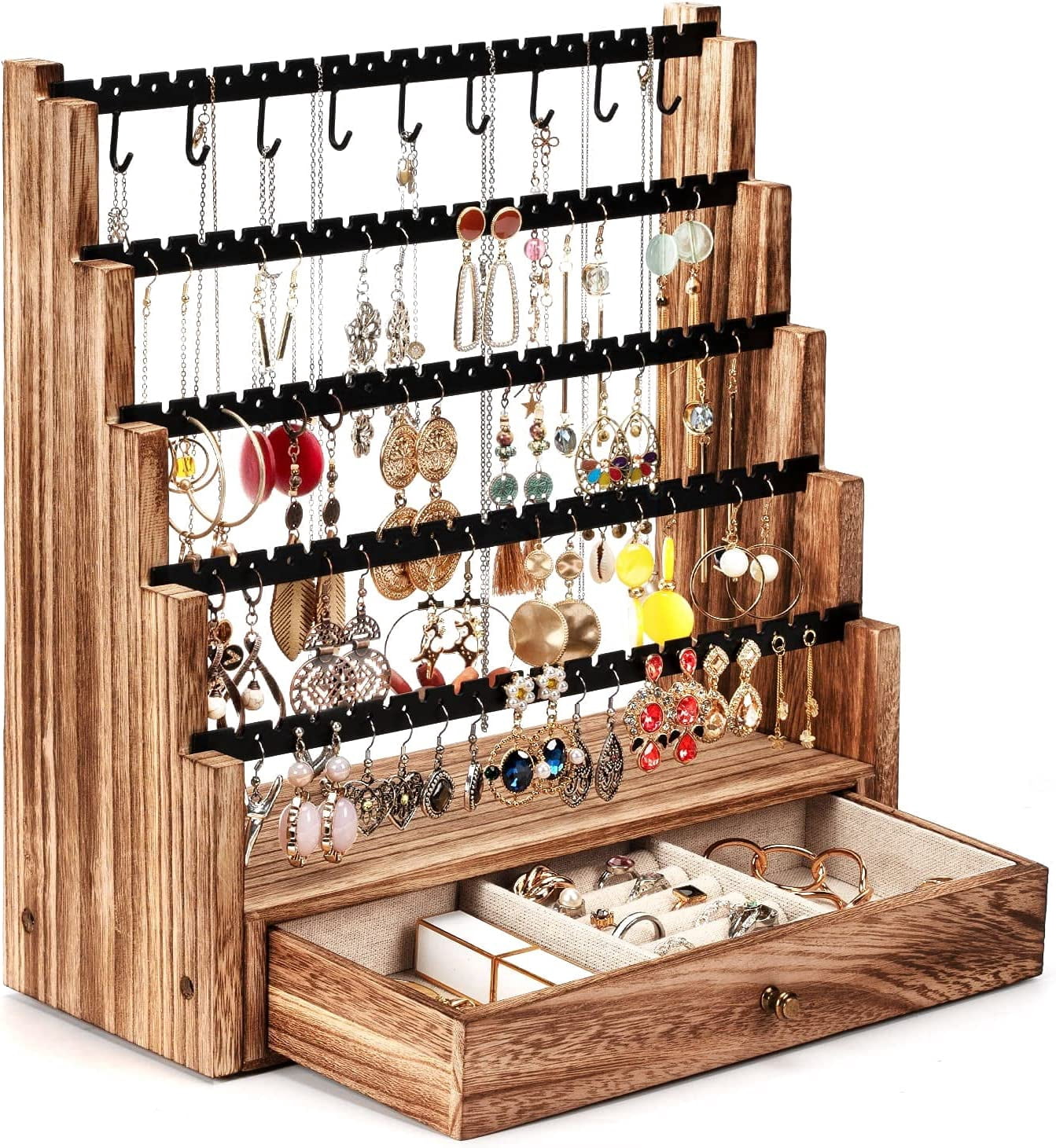 Hevox Earring Organizer, 5 Layer Earring Holder Organizer with Necklace ...