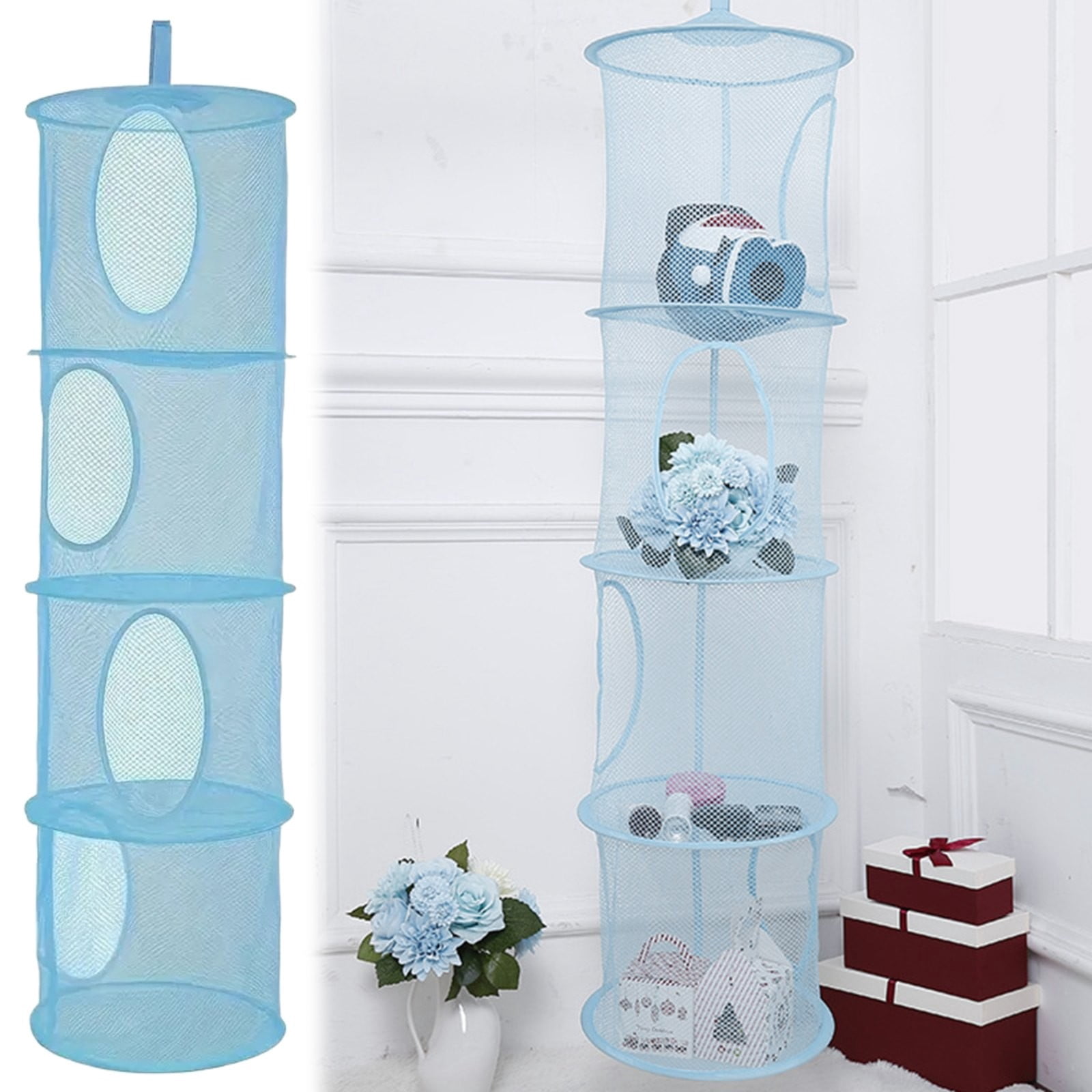 Hewann 4 Tier Storage Organizer, Hanging Mesh Storage Basket,Folding ...