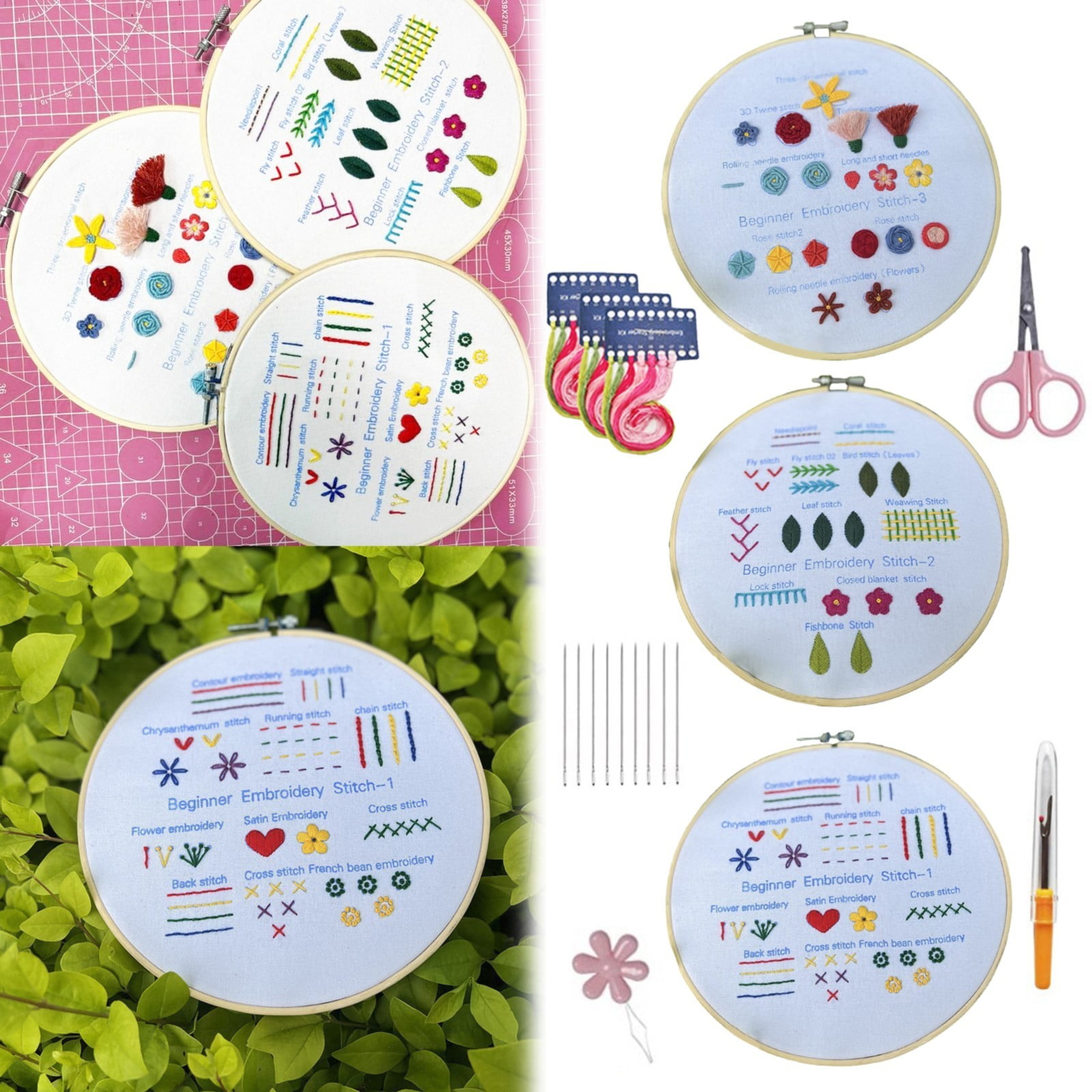 Hewann Diy Sewing Kit Beginner's Embroidery Kit - 3 PCS Sewing Set with ...