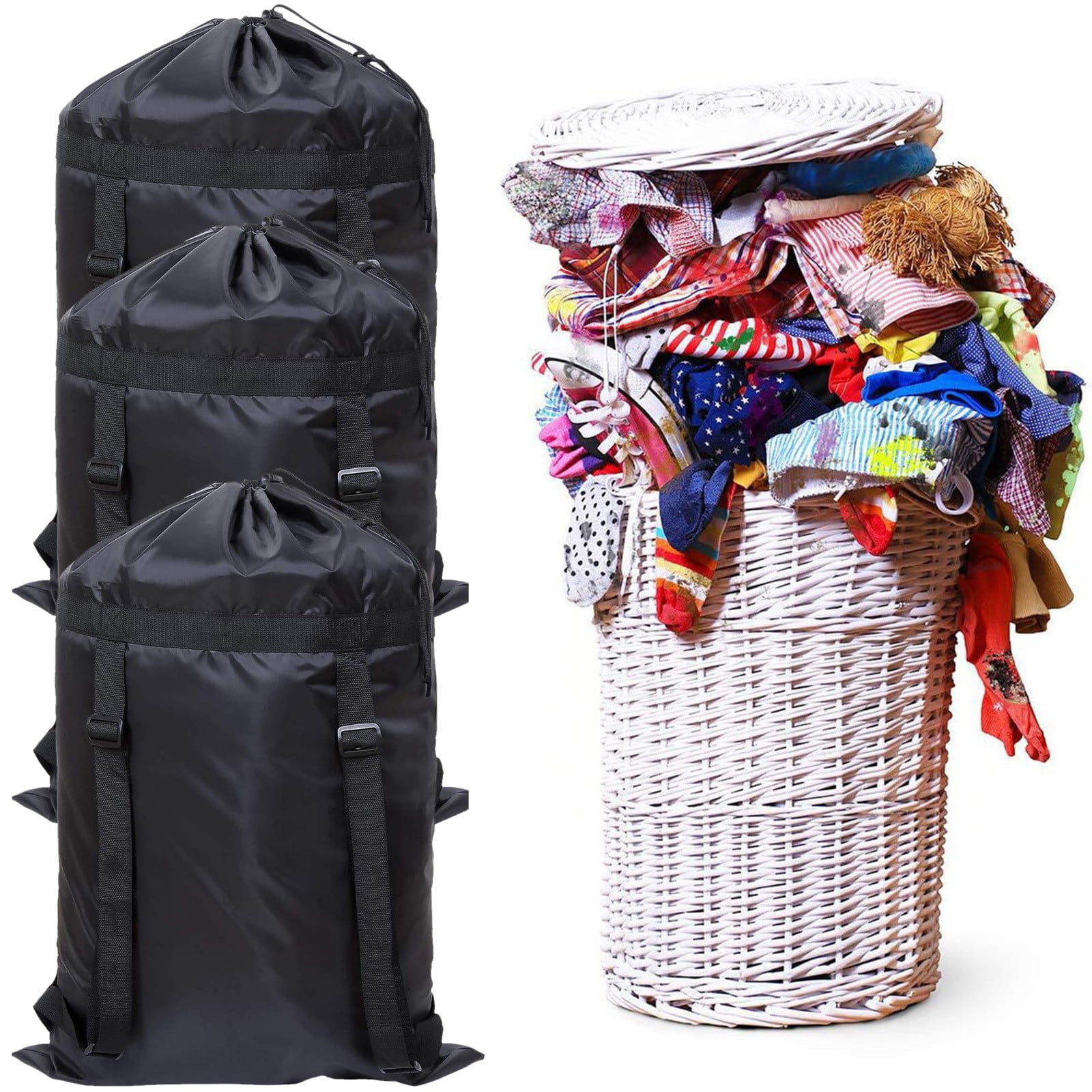 Hewann Large Laundry Backpack Black Backpack Laundry Bag with ...