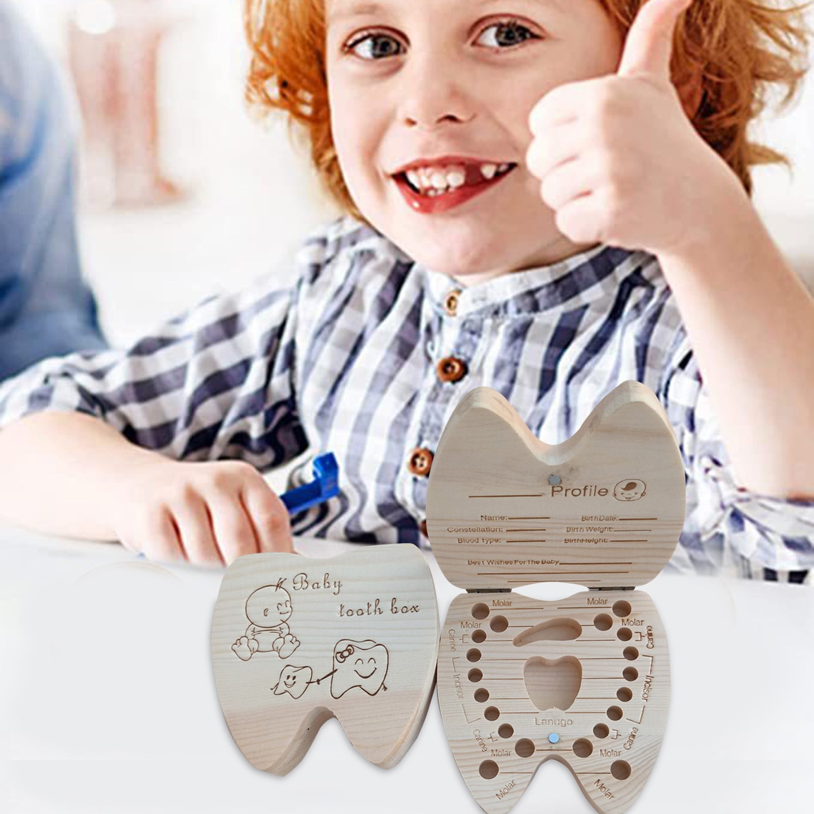 Hewann Wooden Deciduous Box for Collecting Baby Teeth, Fetal Hair, and ...