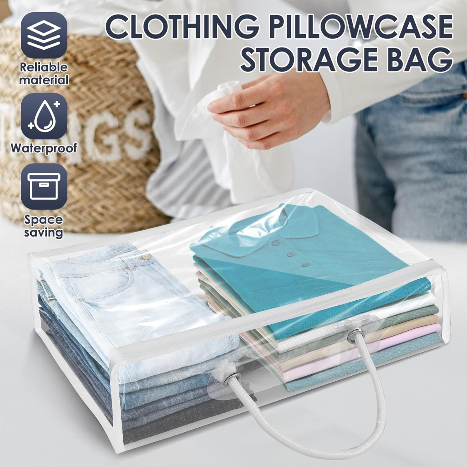 Hewann Zippered Bags For Clothes 6 Pack Clear PVC Storage Bags with ...