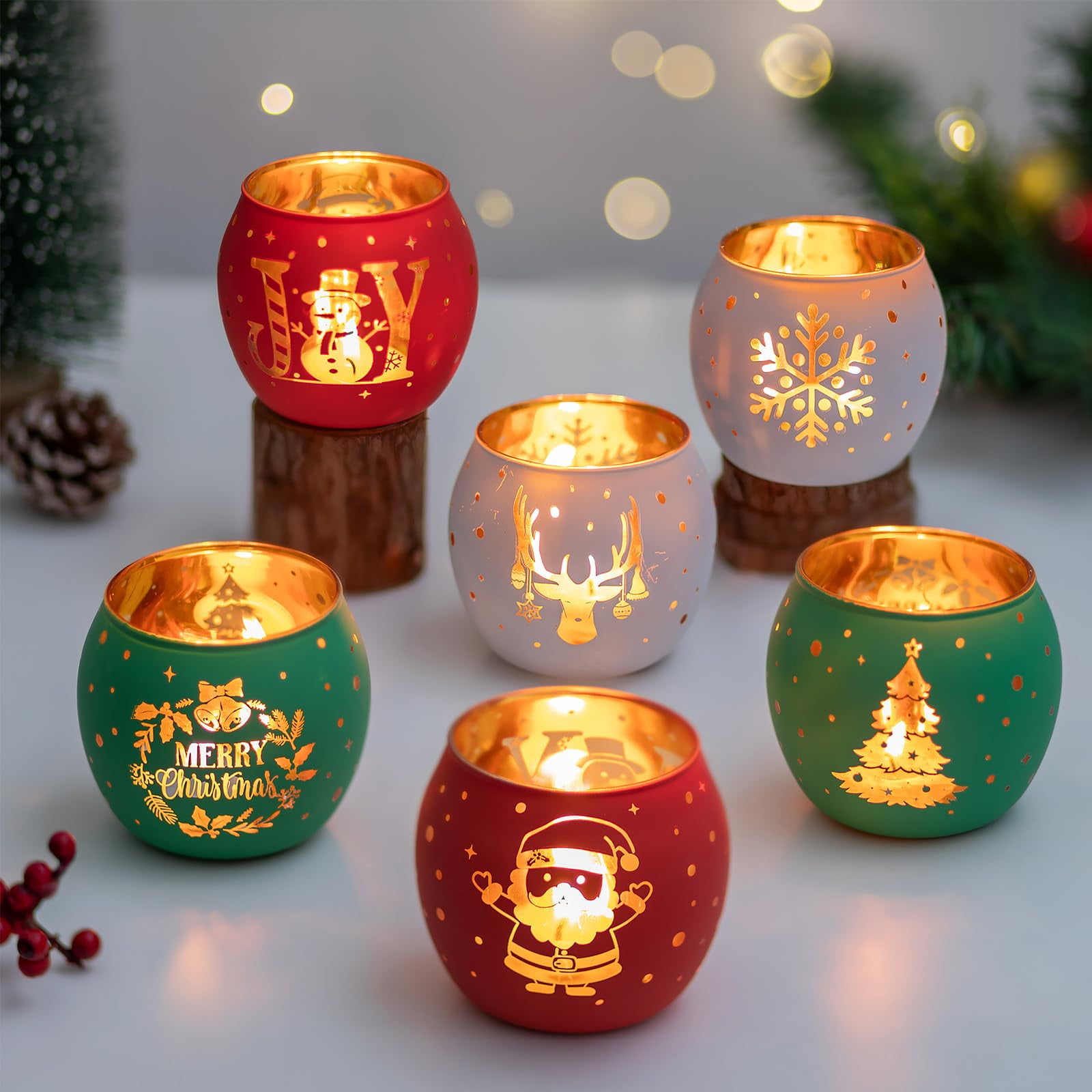 Hewory Christmas Votive Holders: Christmas Tea Light Holder Set of 6 ...
