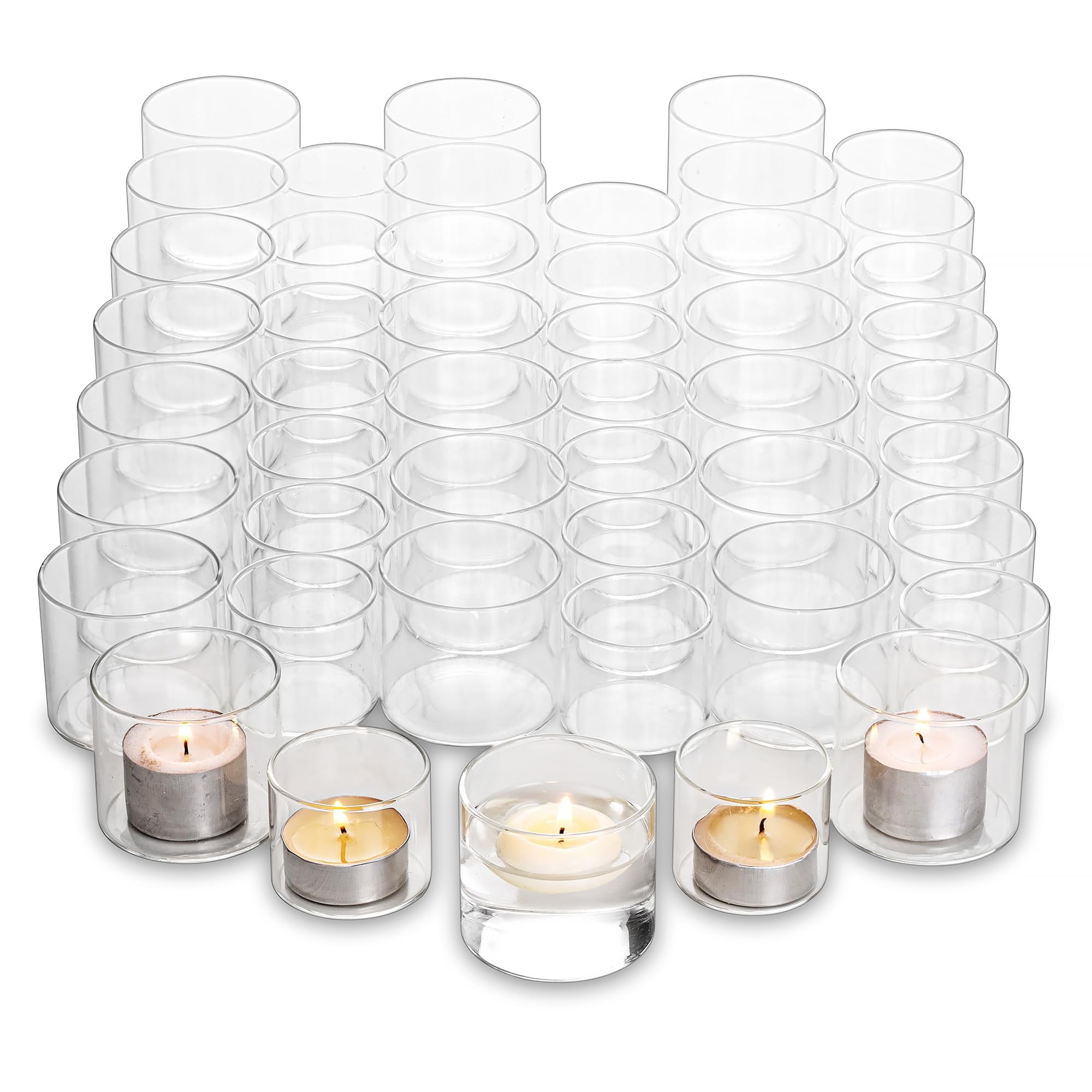 Hewory Tea Lights Candle Holder: 48 Pcs Glass Votive Candle Holders ...